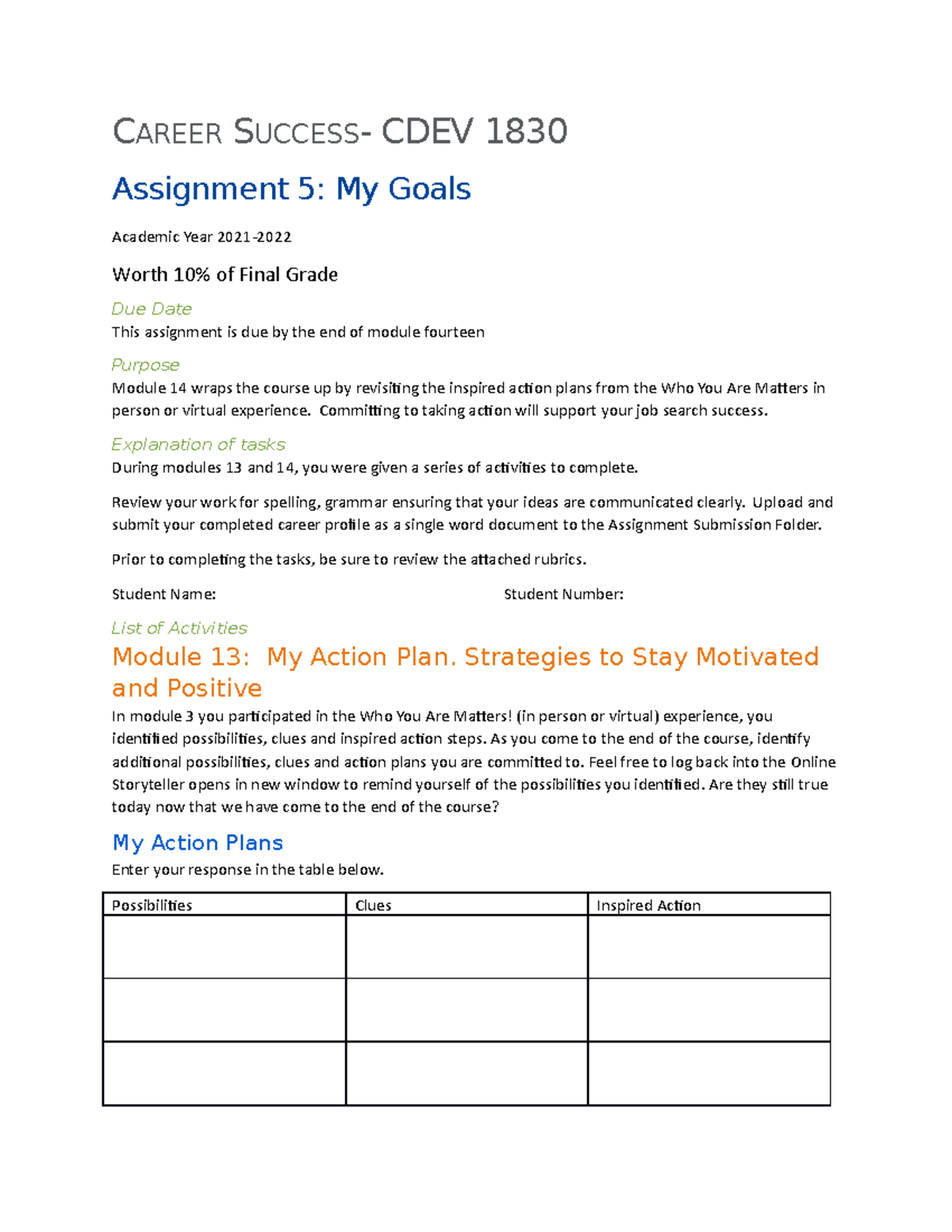 CDEV1830 Career Success Assignment 5 My Goals - CAREER SUCCESS- CDEV 1830 Assignment 5: My Goals ...