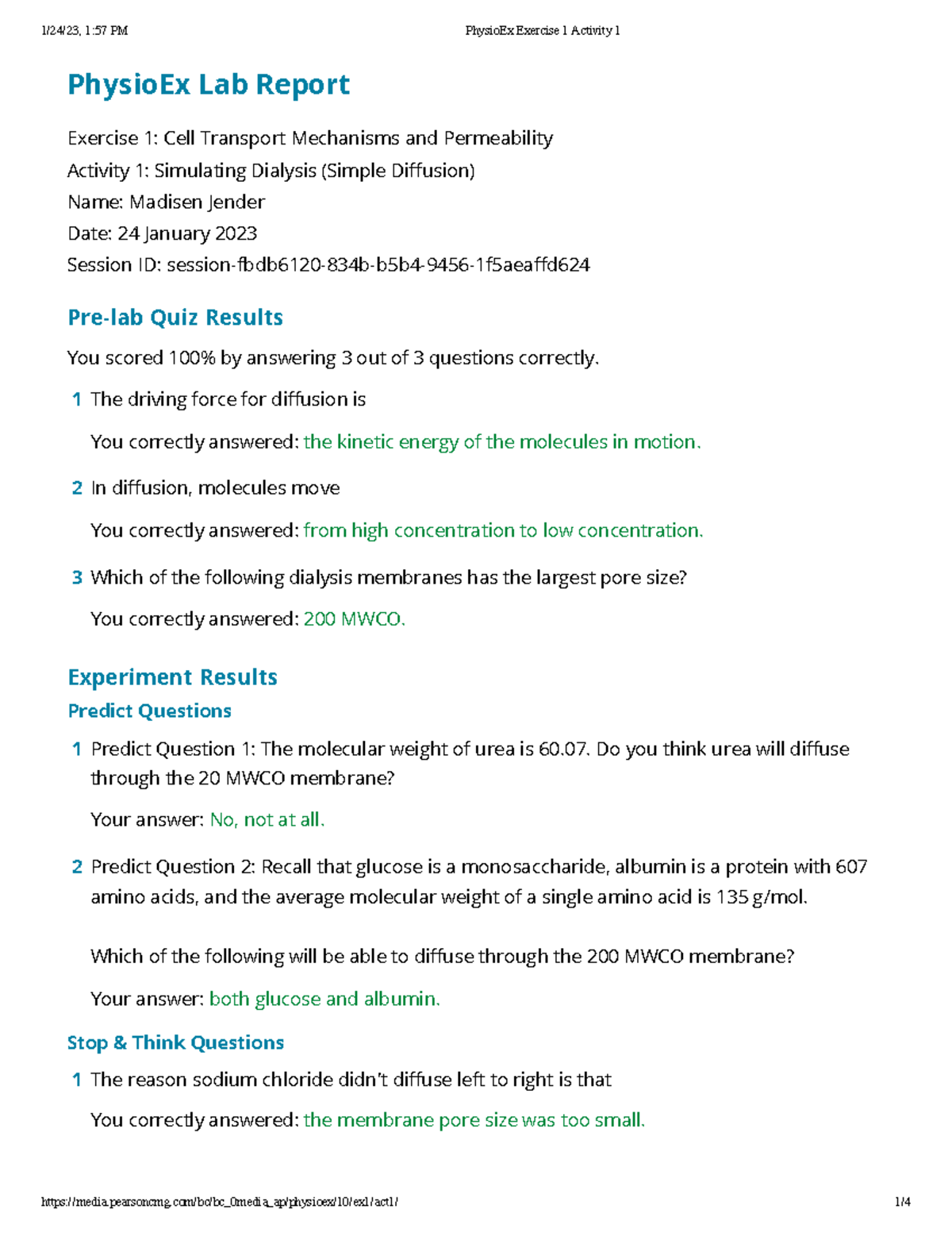 Physio Ex Exercise 1 Activity 1 - PhysioEx Lab Report Exercise 1 : Cell ...