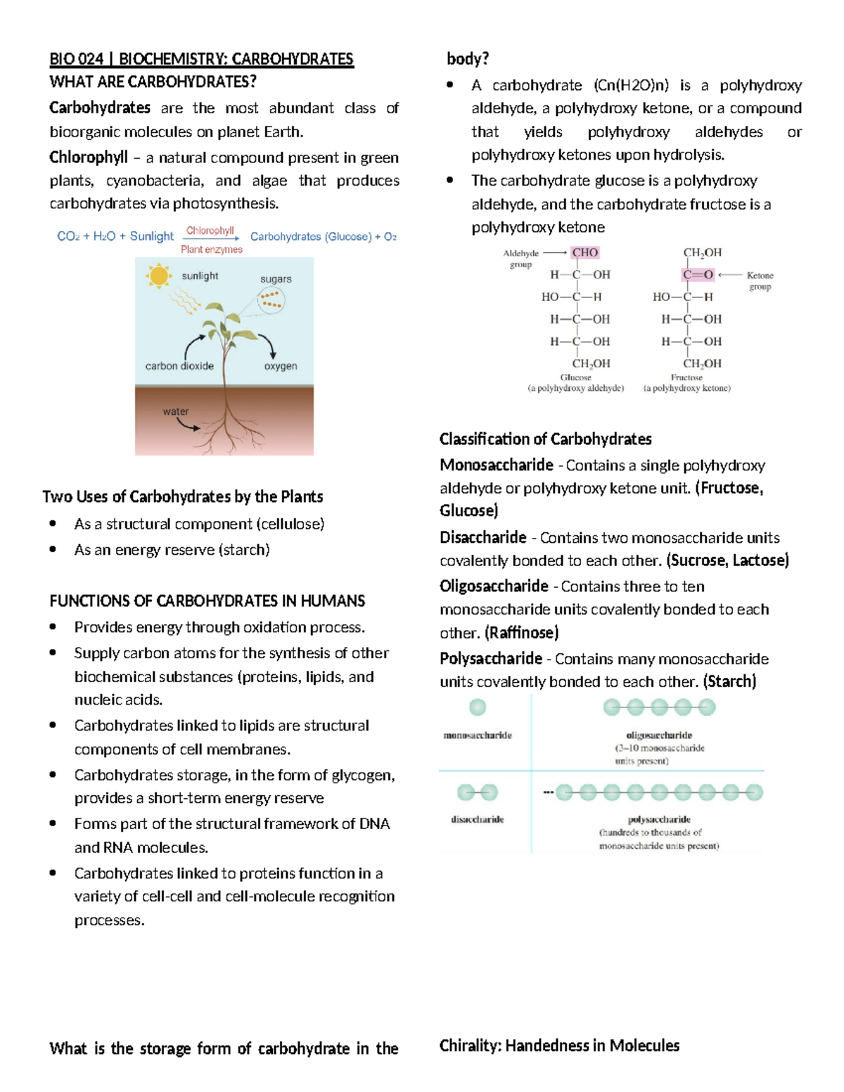 BIO 024 SAS 1 - Carbohydrates - BIO 024 | BIOCHEMISTRY: CARBOHYDRATES ...