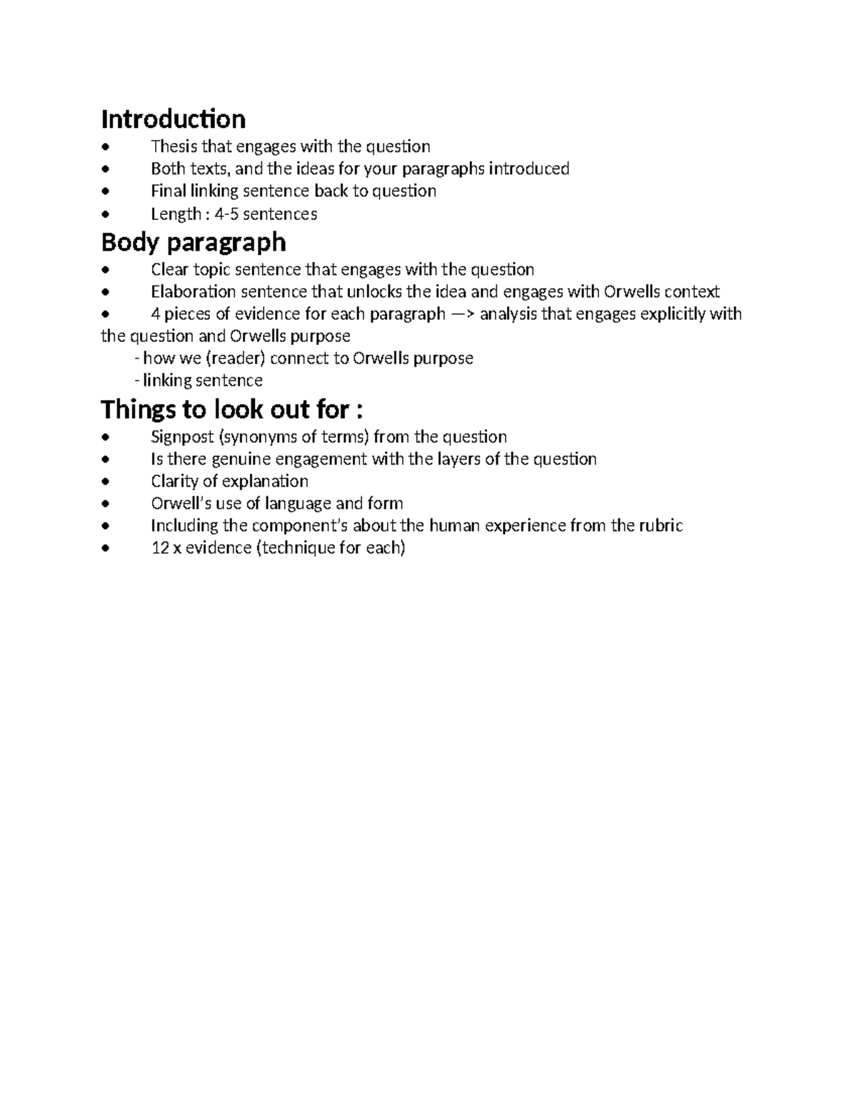 Essay checklist - Introduction • Thesis that engages with the question ...