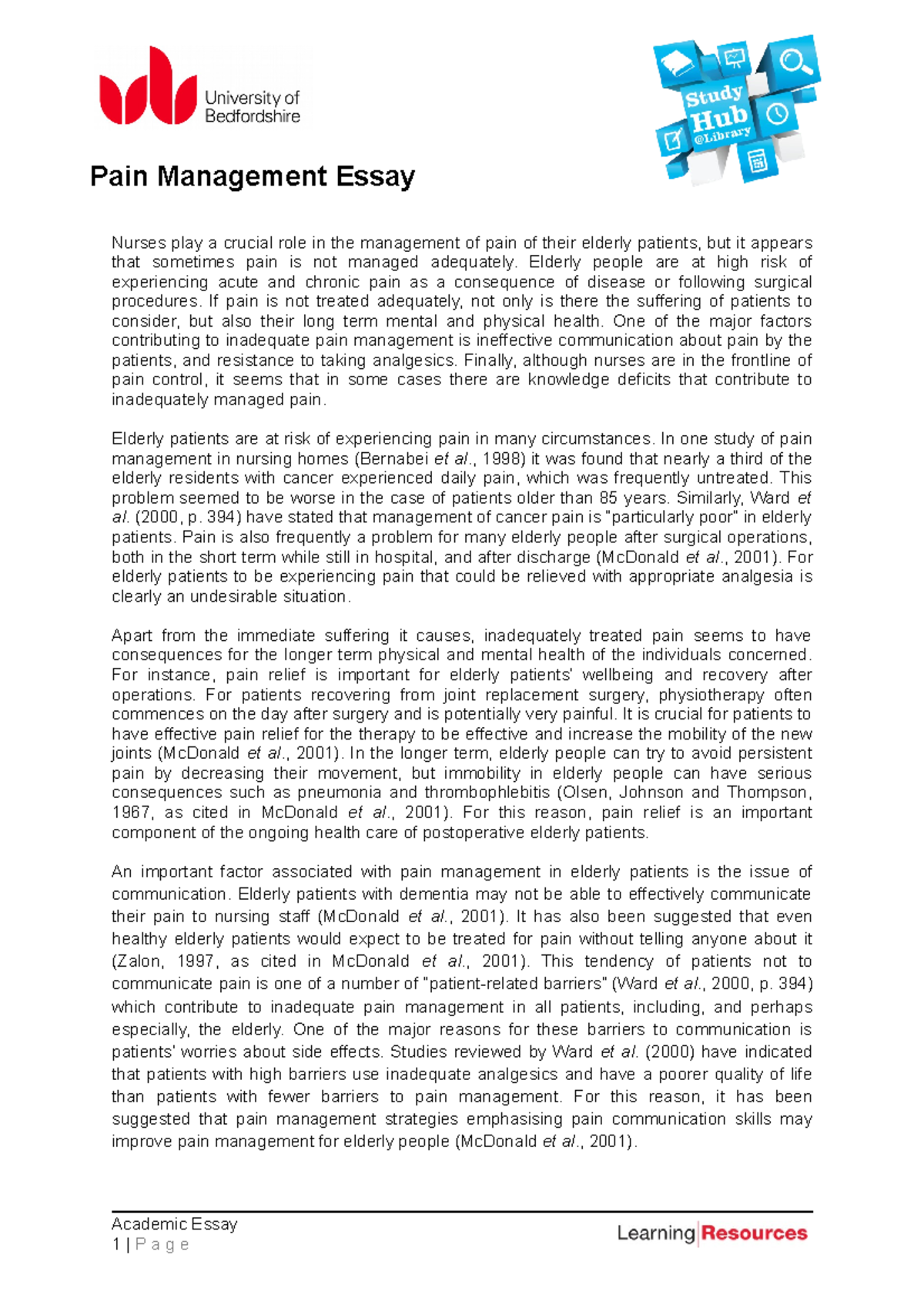 Seminar 3 - Essay structure - Task 4 - Pain Management Essay Nurses ...