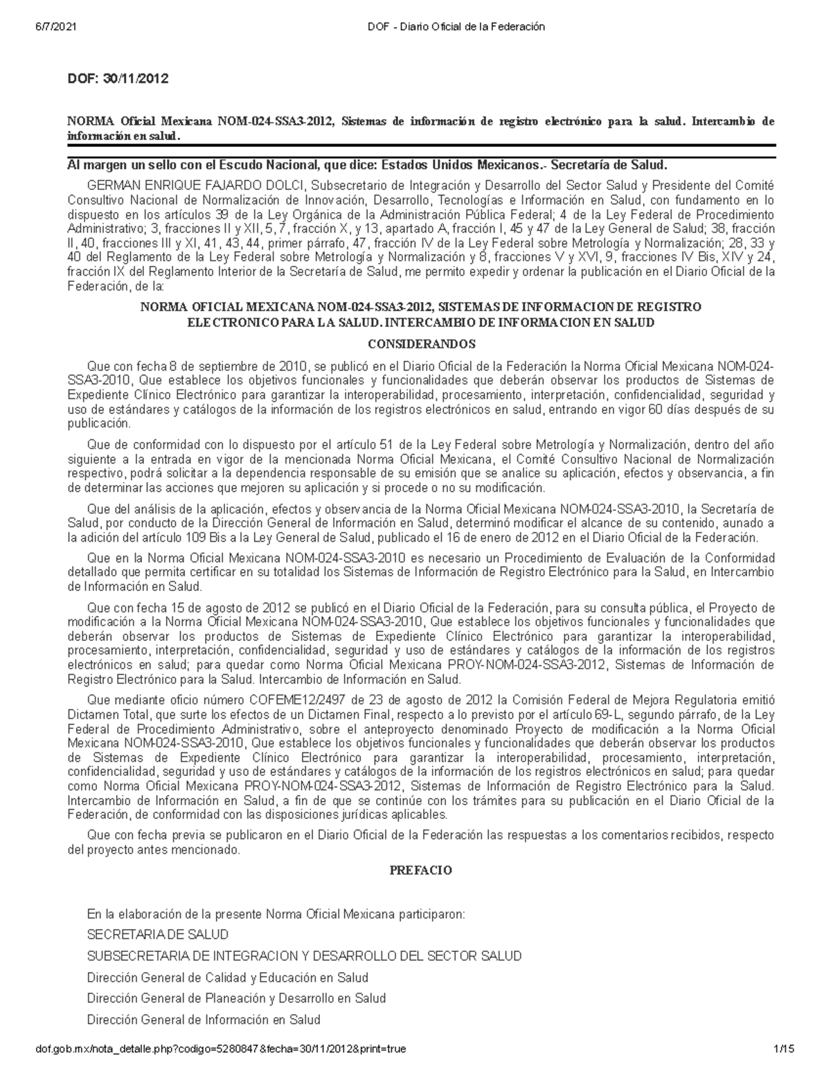 024 - norma - DOF: 30/11/ NORMA Oficial Mexicana NOM-024-SSA3-2012 ...