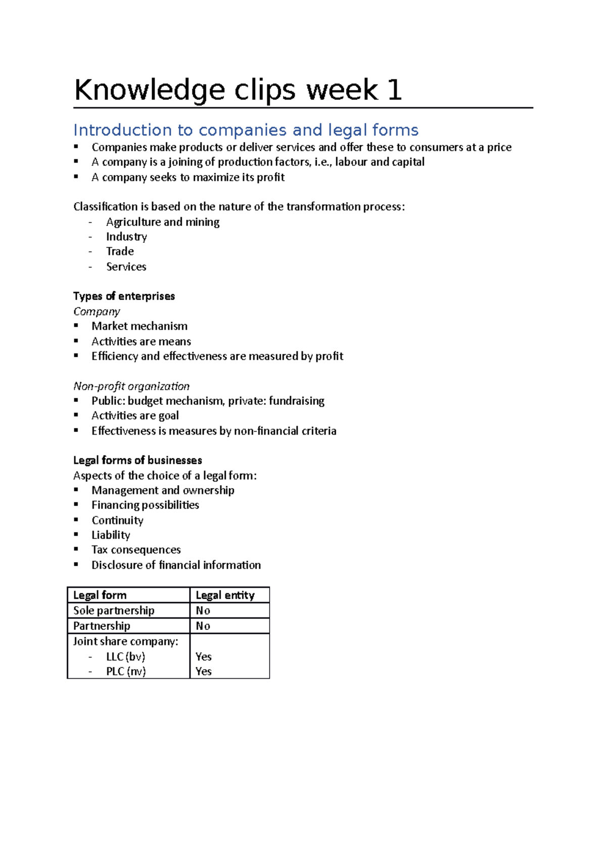 Knowledge clips Financial management week 1 - year 1 BUAS - Knowledge ...