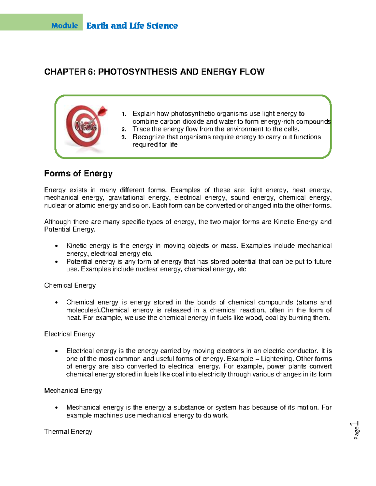 Chapter 6 Photosynthesis and Energy Forms - 1 CHAPTER 6: PHOTOSYNTHESIS ...