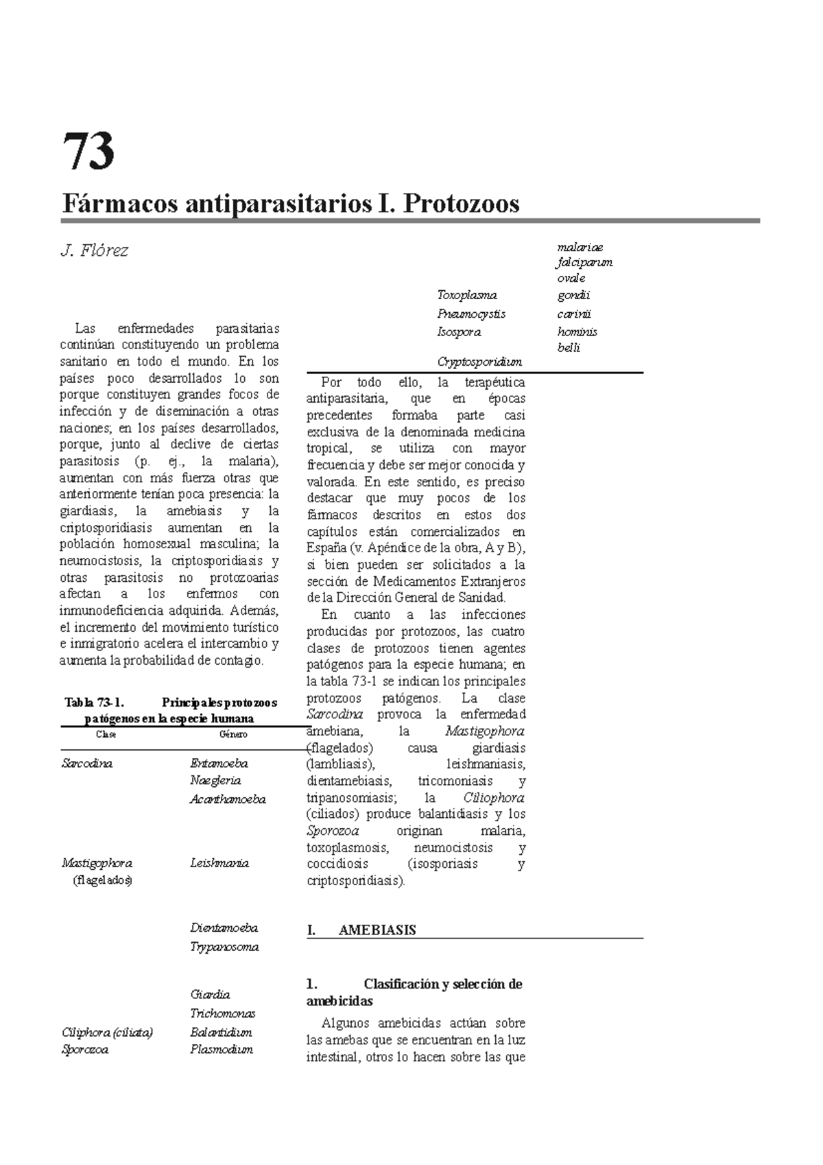 Antiparasitarios. Protozoos - 73 Fármacos antiparasitarios I. Protozoos J. Flórez Las ...