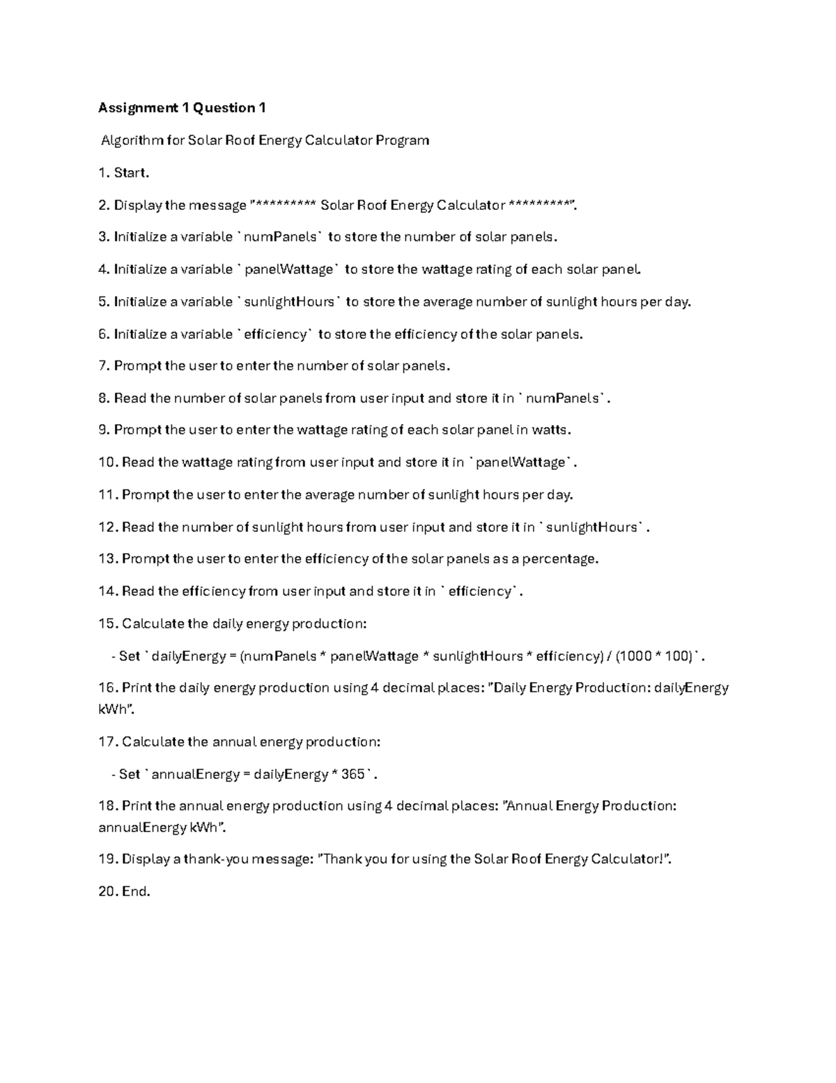 Comp 248 Assignment 1 Question 1 - Assignment 1 Question 1 Algorithm ...