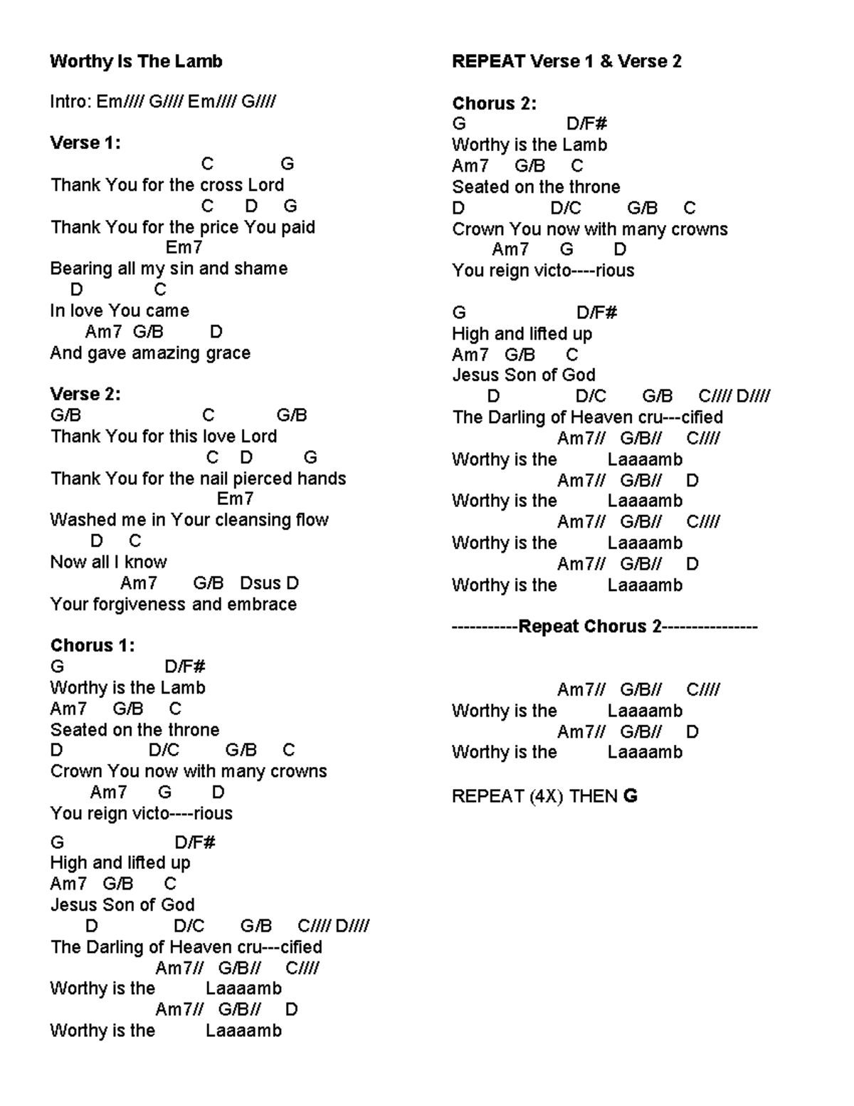 Worthy is the Lamb - notes - Worthy Is The Lamb Intro: Em//// G//// Em ...