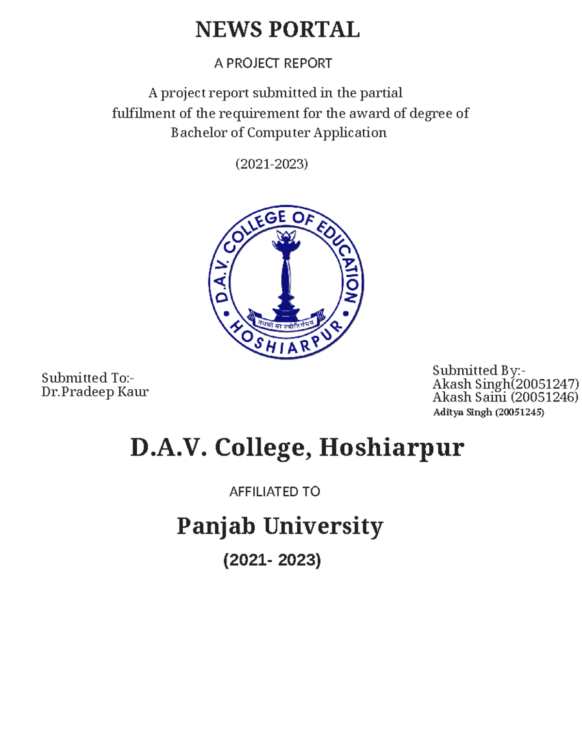 News Portal Report - A project report submitted in the partial ...