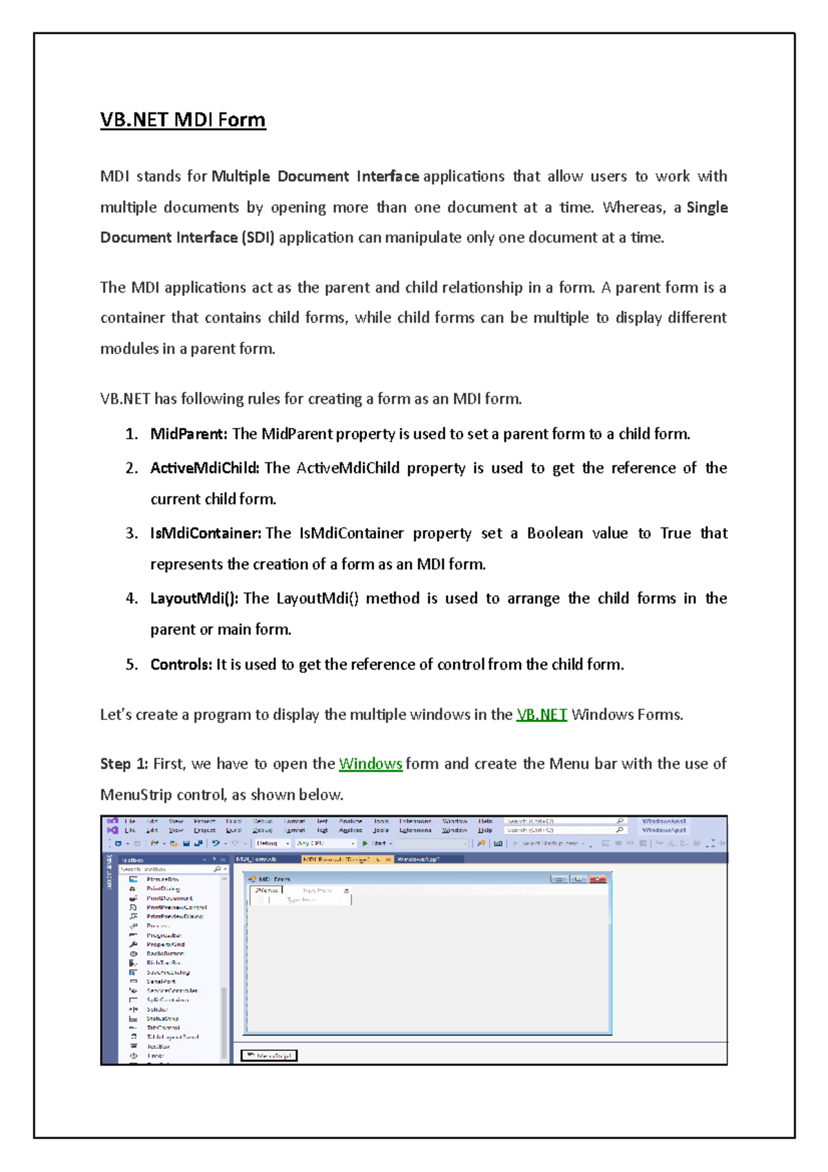 Lecture 11 Mdi Form And Menu Control Vb Mdi Form Mdi Stands For Multiple Document Interface
