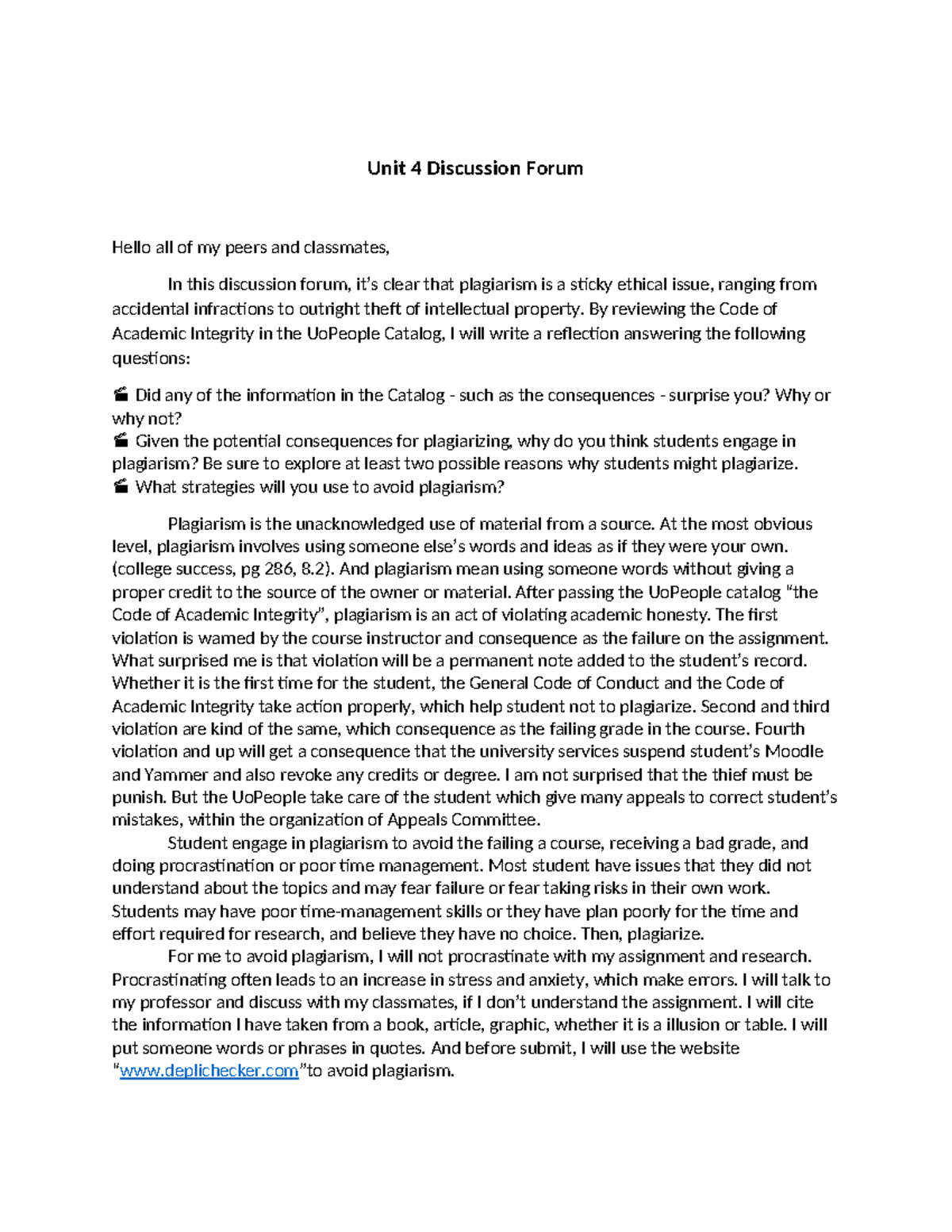 Unit 4 Discussion Forum univ - Unit 4 Discussion Forum Hello all of my ...