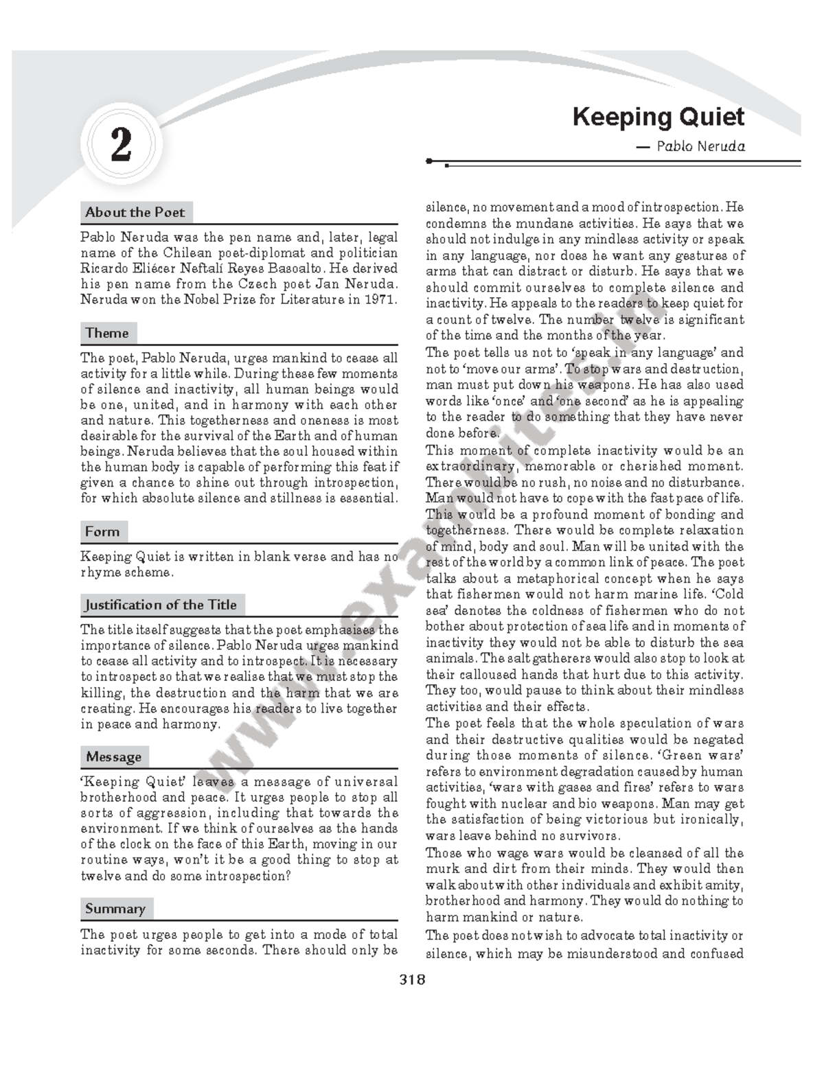 Keeping Quiet... - 318 About the Poet Pablo Neruda was the pen name and, later, legal name of ...