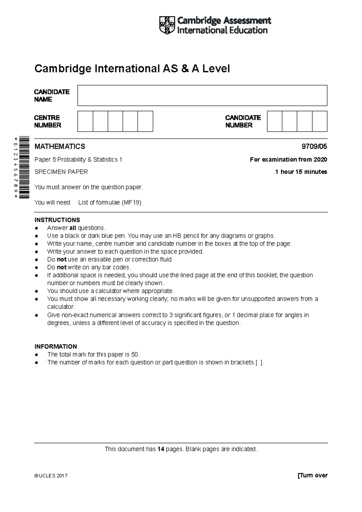 415319 2020 specimen paper 5 - Cambridge International AS & A Level ...