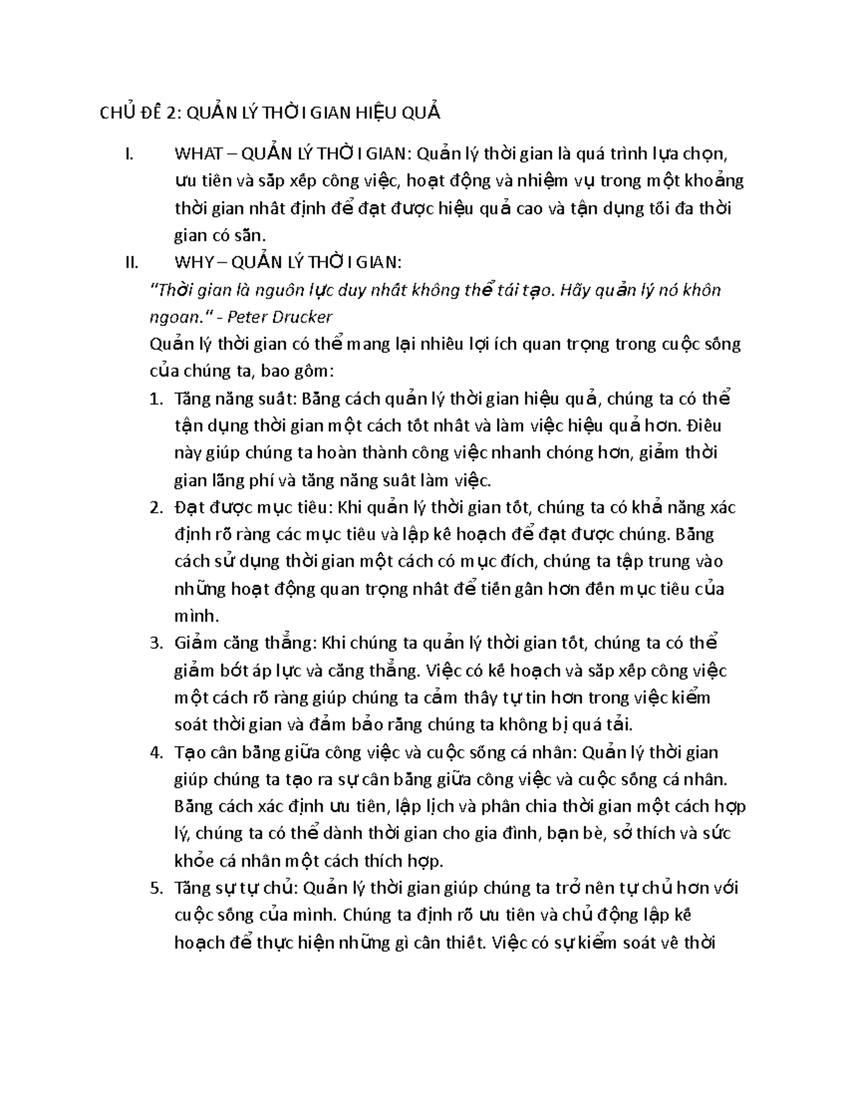 CHỦ ĐỀ 2 - QUAN LY THOI GIAN HIEU QUA - CH Ủ ĐỀỀ 2: QU ẢN LÝ TH ỜI GIAN HI ỆU QU Ả I. WHAT – QU ...