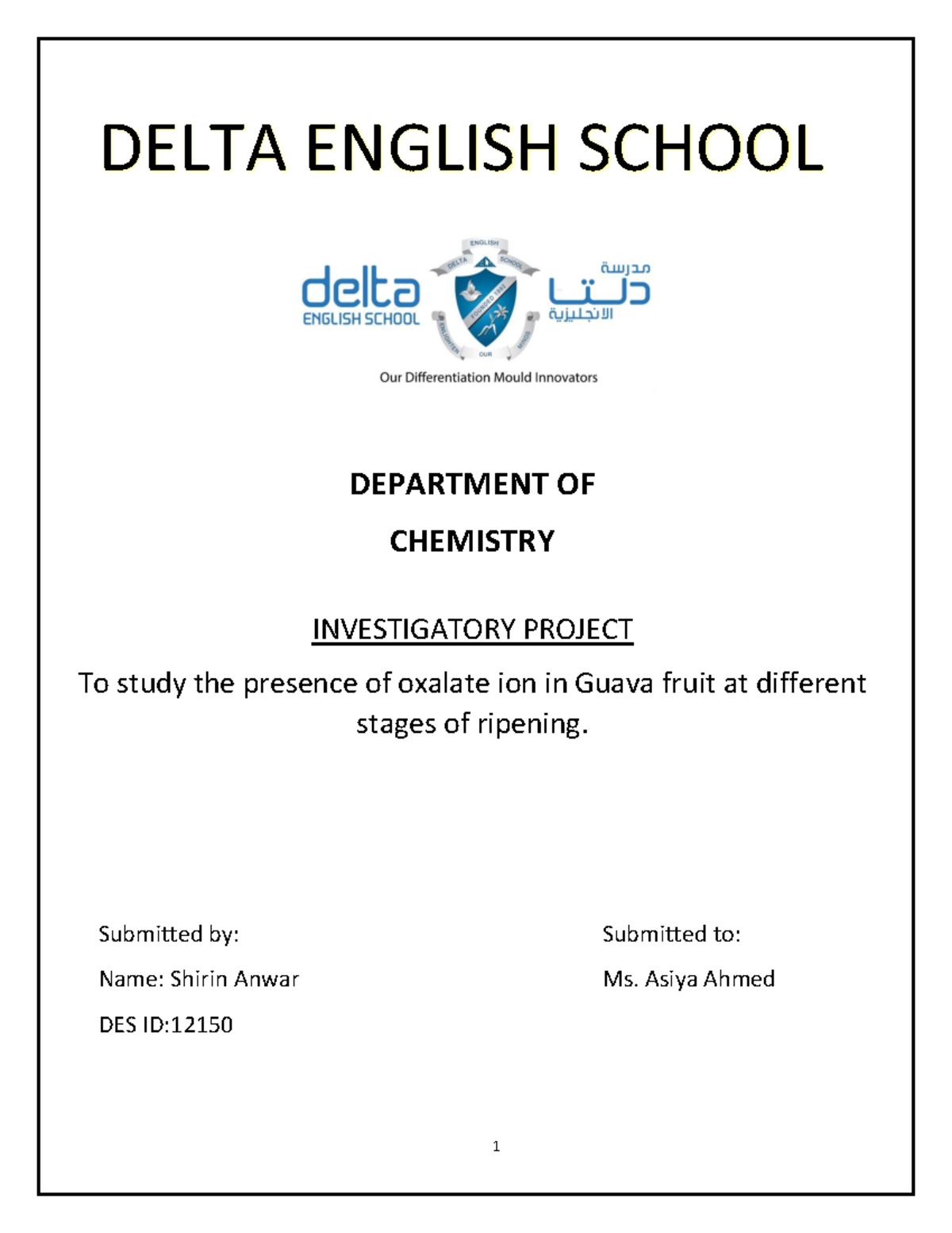 Delta English School-chem - DELTA ENGLISH SCHOOL DEPARTMENT OF ...