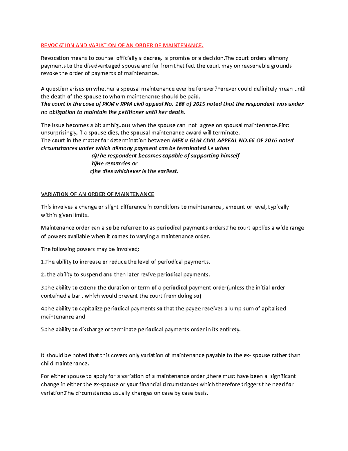 Revocation AND Variation OF AN Order OF Maintenance - REVOCATION AND ...