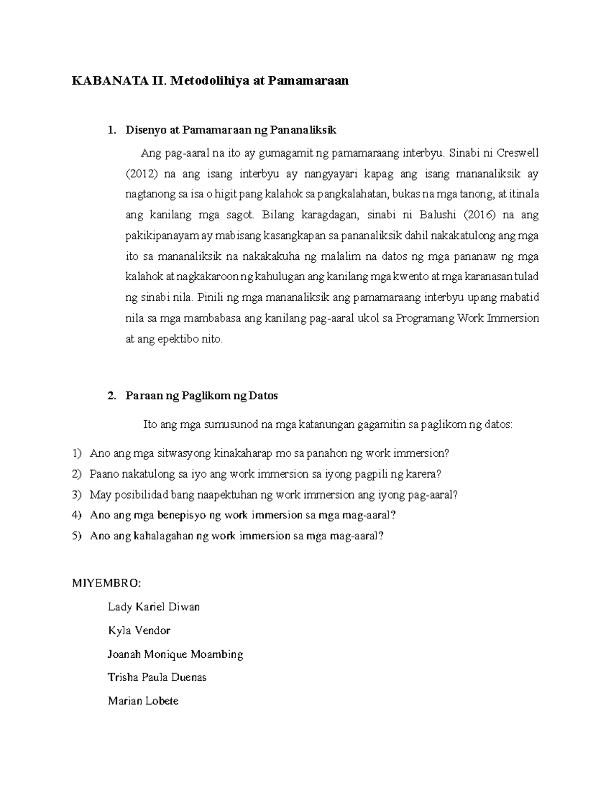 Kabanata II - kabn - KABANATA II. Metodolihiya at Pamamaraan Disenyo at ...