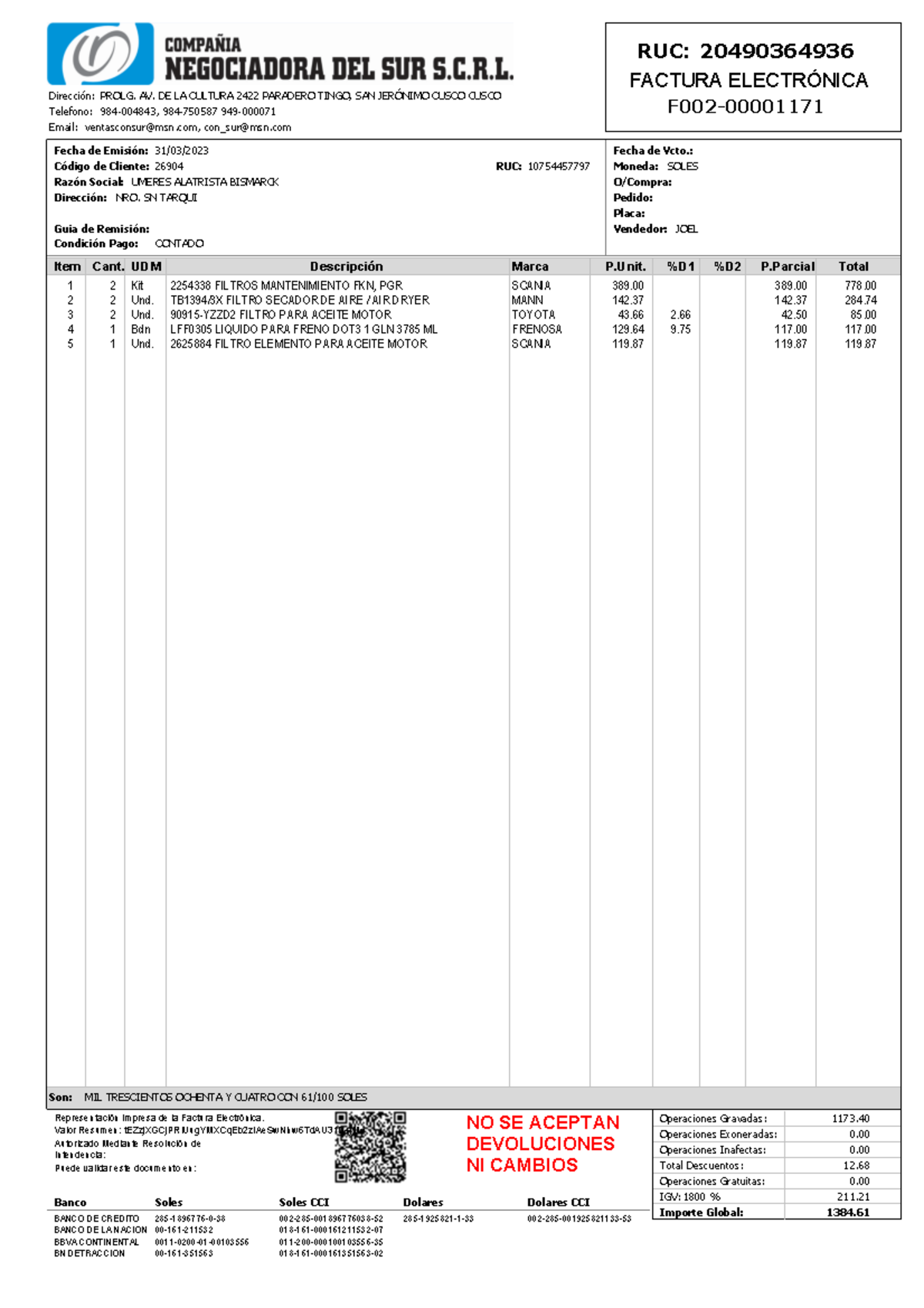 Factura 2023331 123944 - 2 2 2 1 1 Kit Und. Und. Bdn Und. 2254338 ...