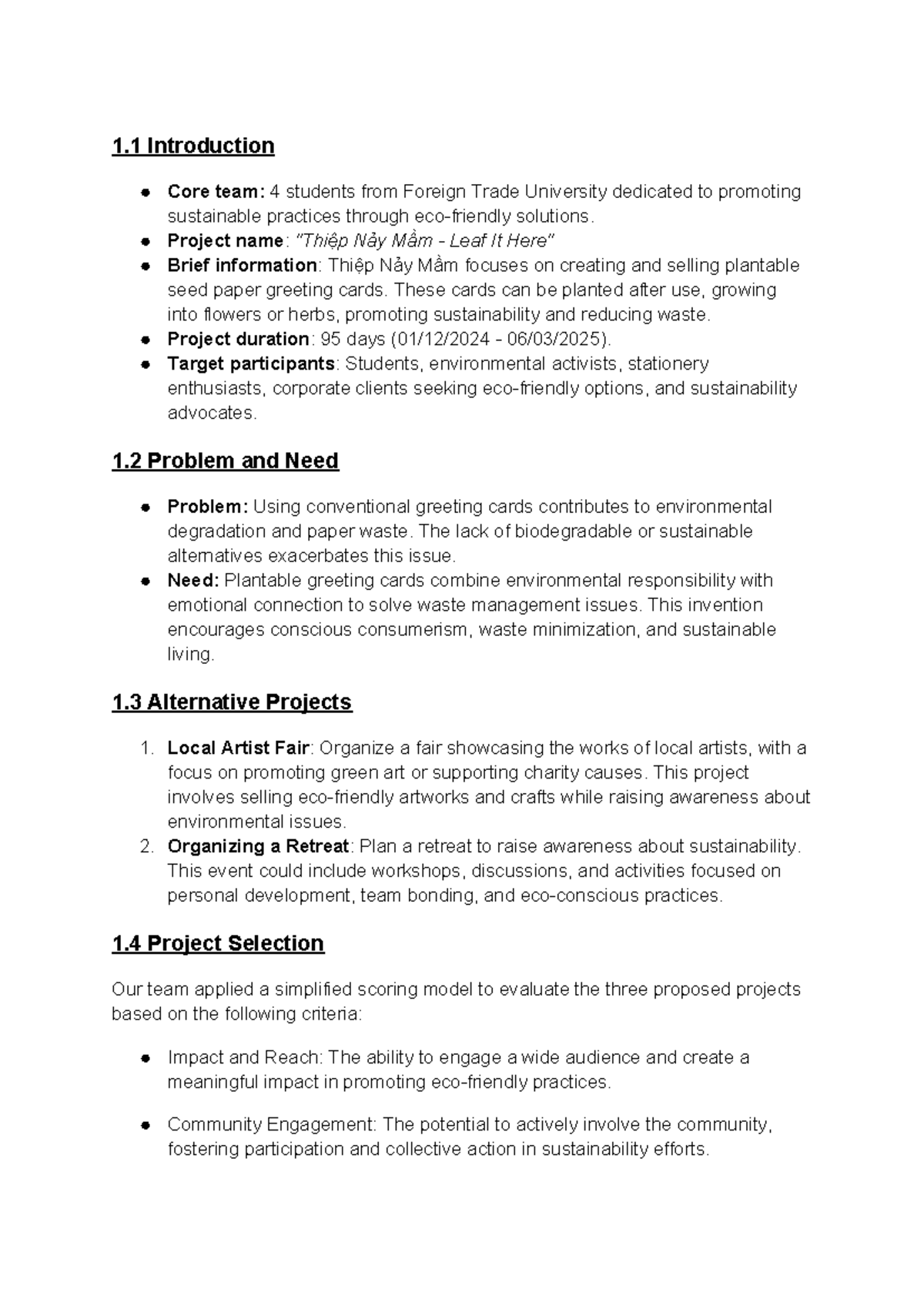 Project Rationale & Selection - 1 Introduction Core team: 4 students ...