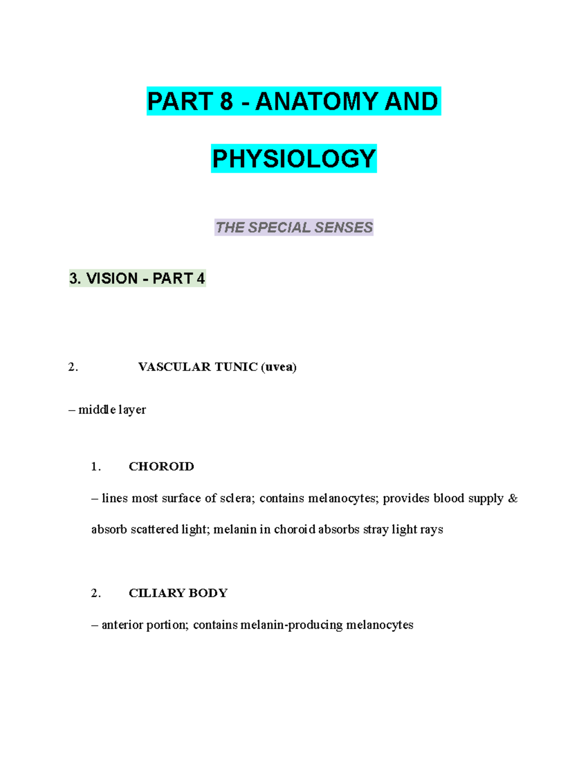 PART 8 - Anatomy AND Physiology - PART 8 - ANATOMY AND PHYSIOLOGY THE ...