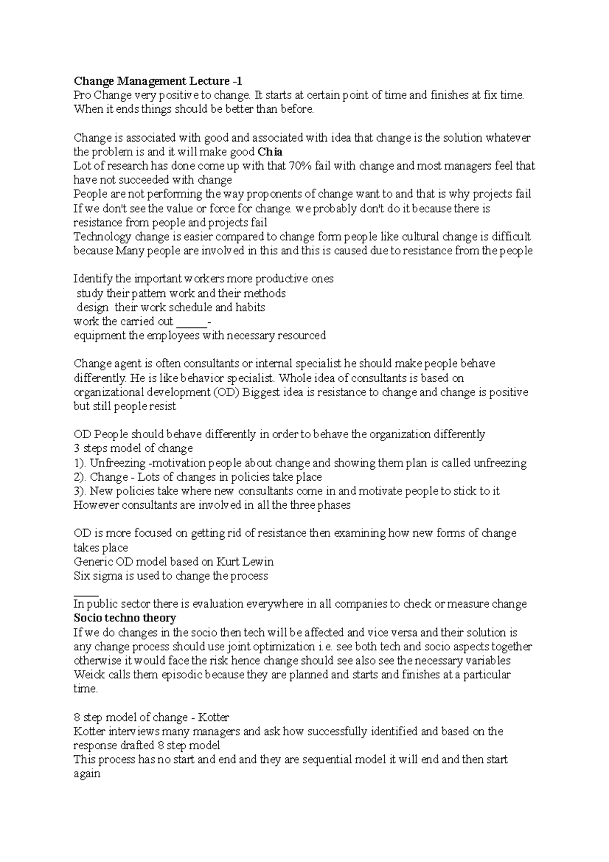 Change Management Lecture and HS Talks Summary - Change Management ...