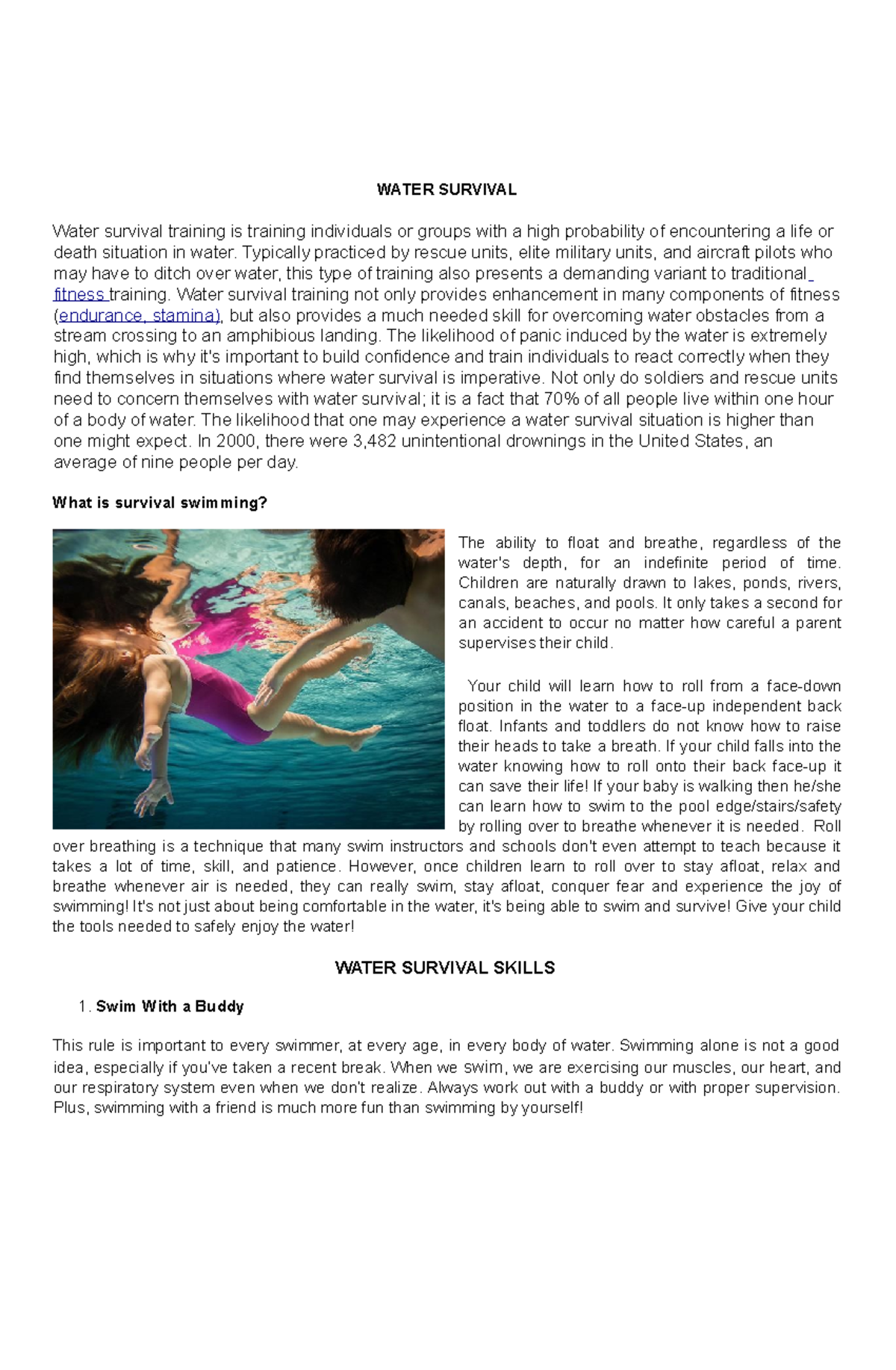 Aquatics- Module-3 - WATER SURVIVAL Water survival training is training ...