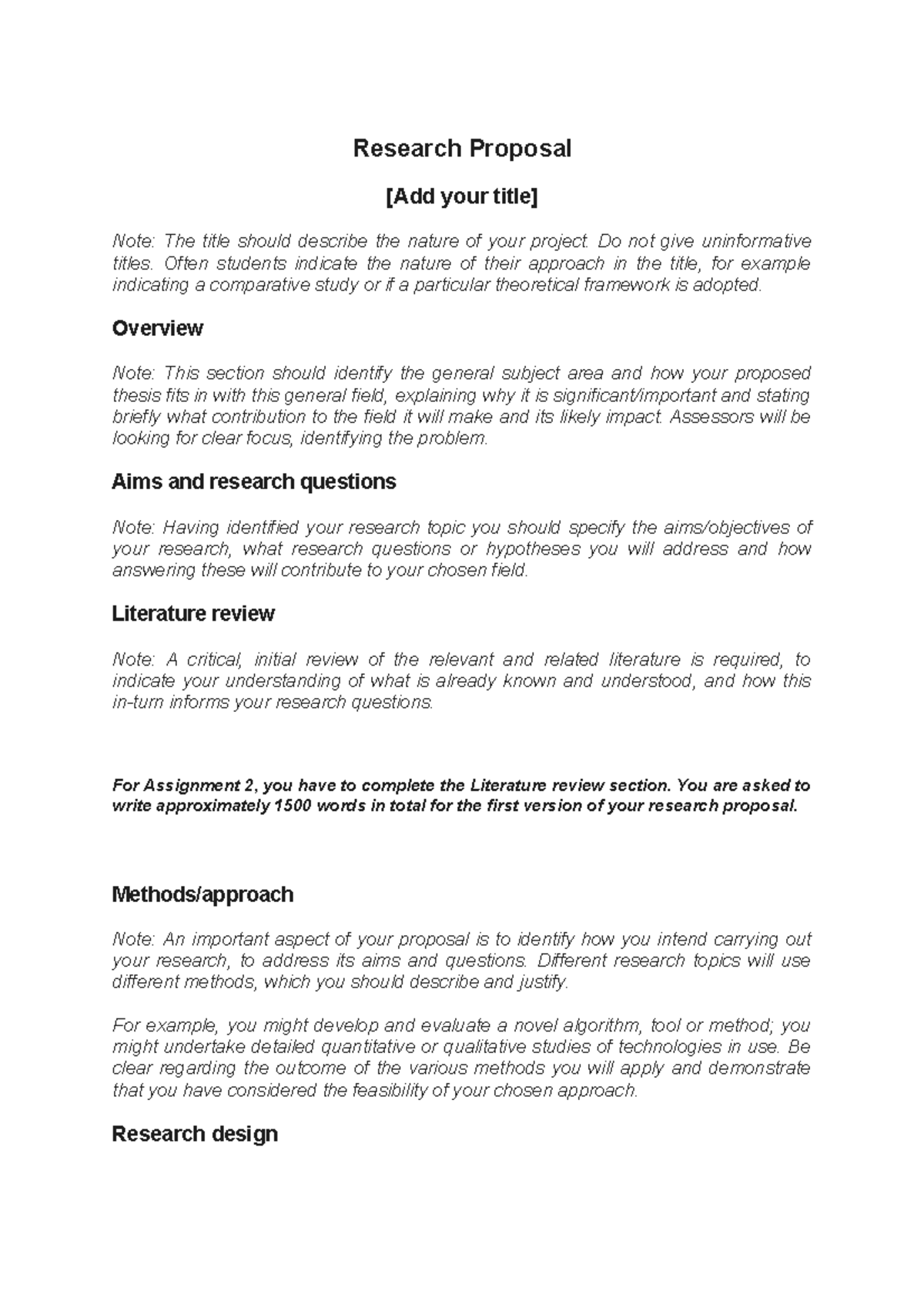 Research Proposal Template - Research Proposal [Add your title] Note ...