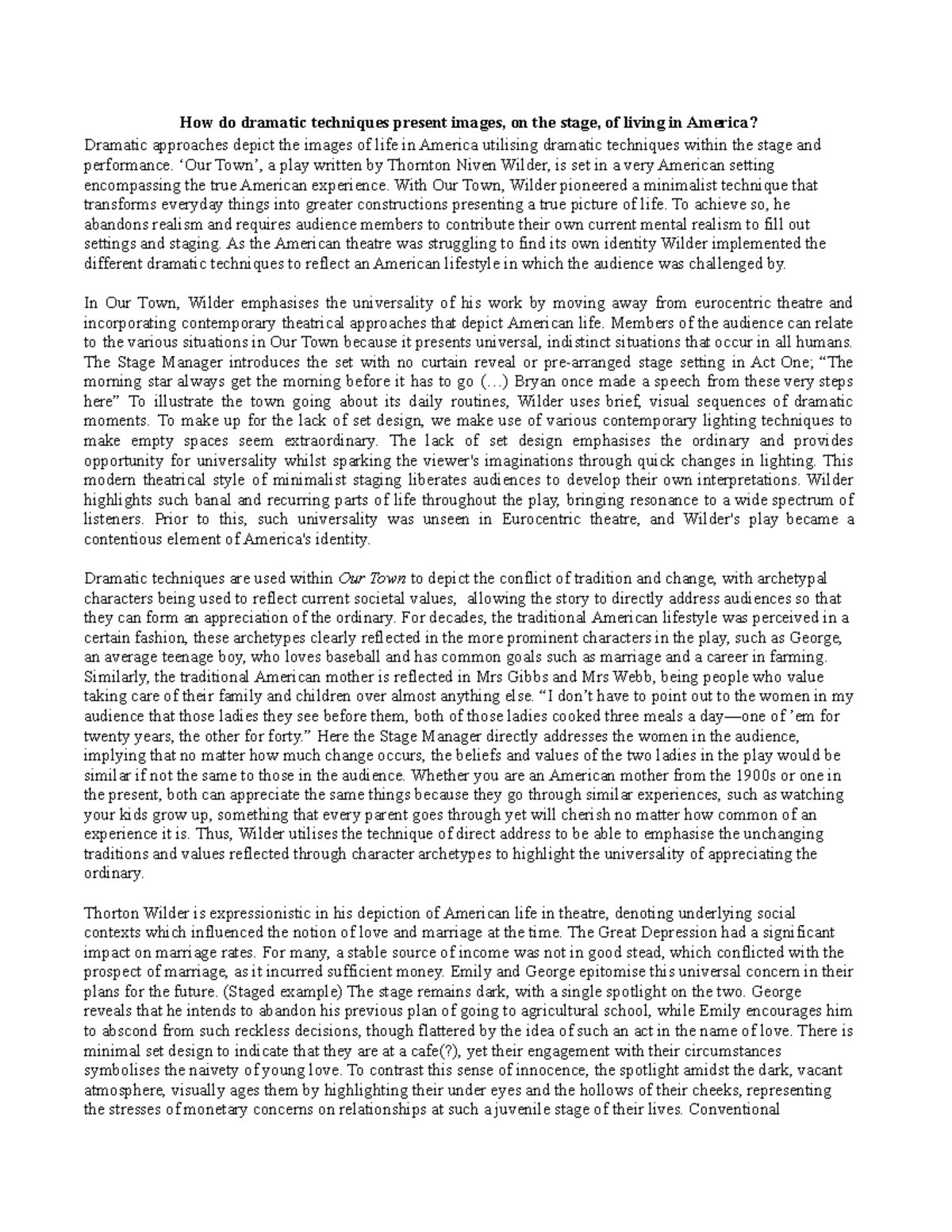 Drama - performance essay - How do dramatic techniques present images ...