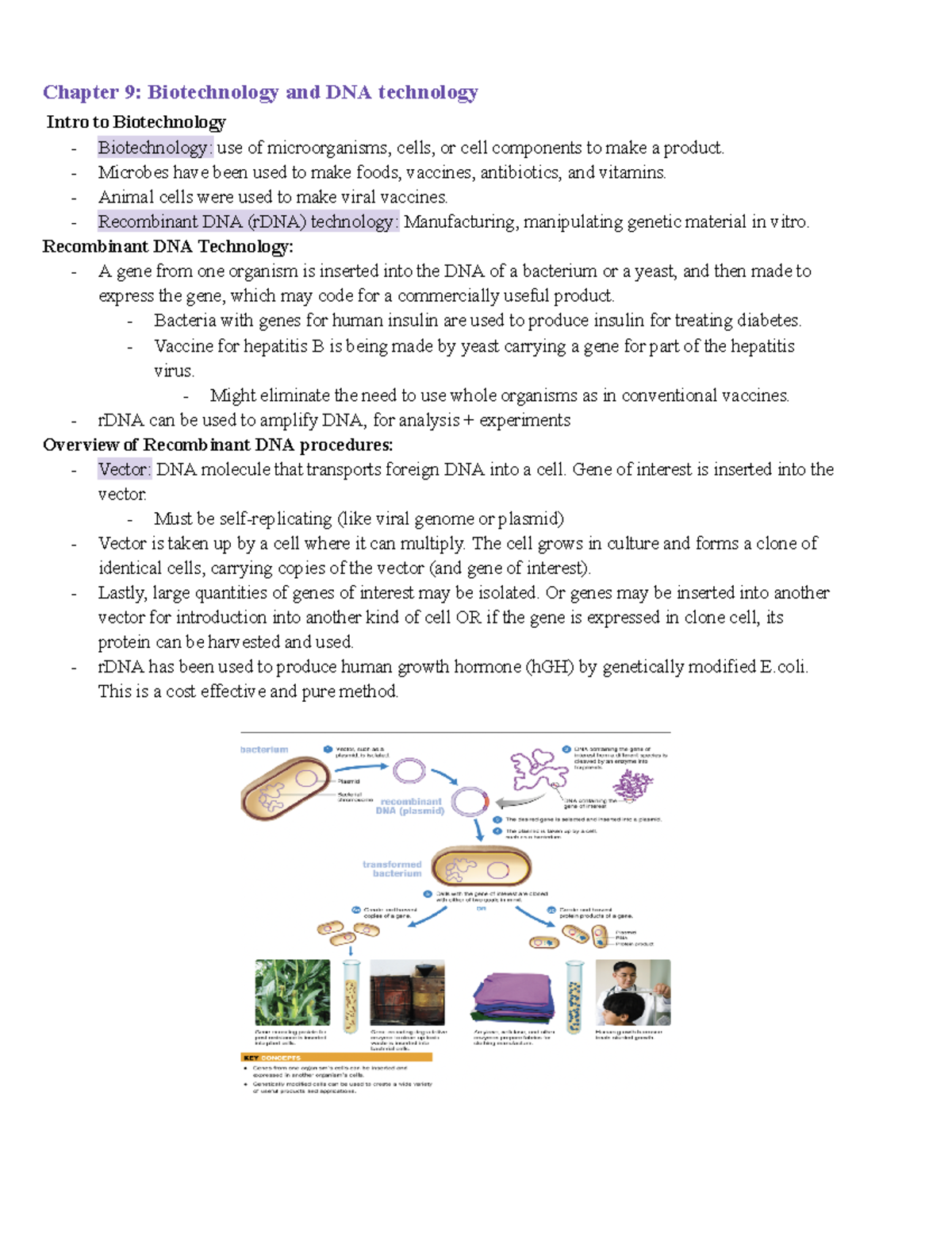 Chapter 9 - Chapter 9: Biotechnology and DNA technology Intro to ...