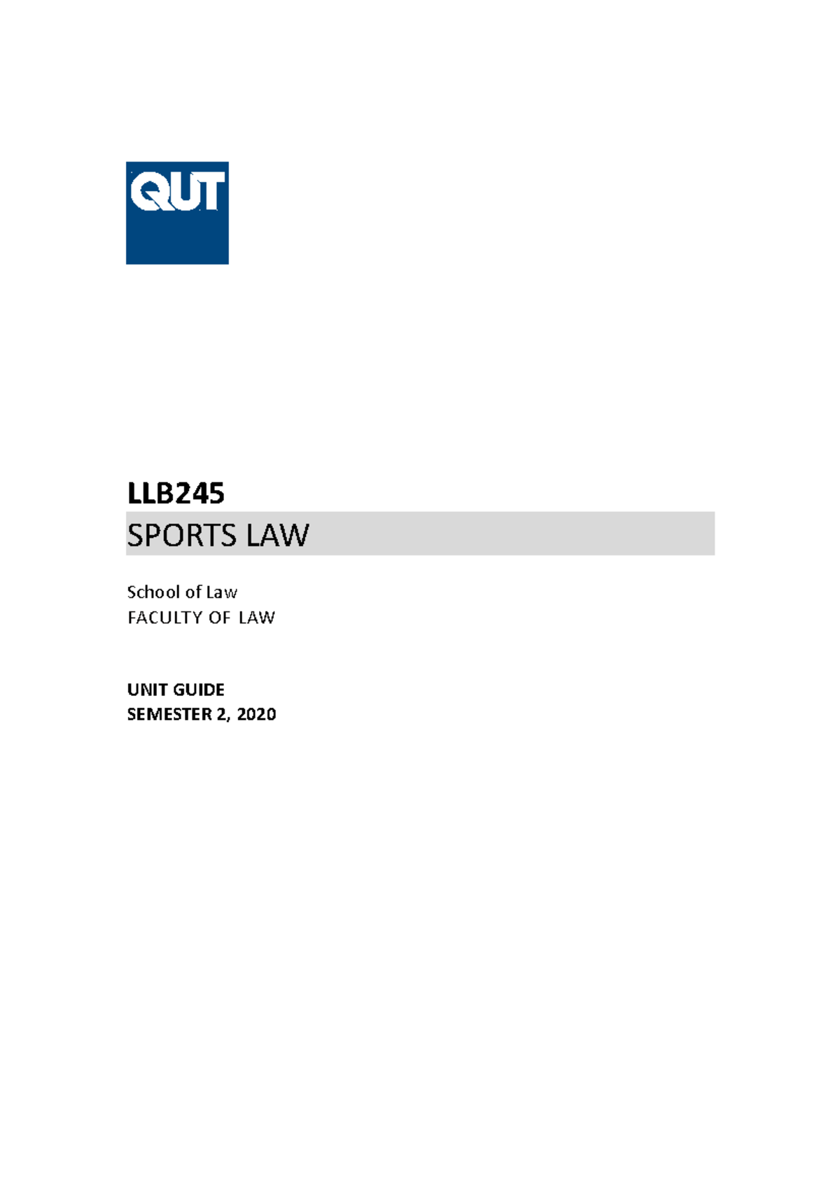 Sports Law FULL Lectures AND Tutes - LLB SPORTS LAW School of Law ...