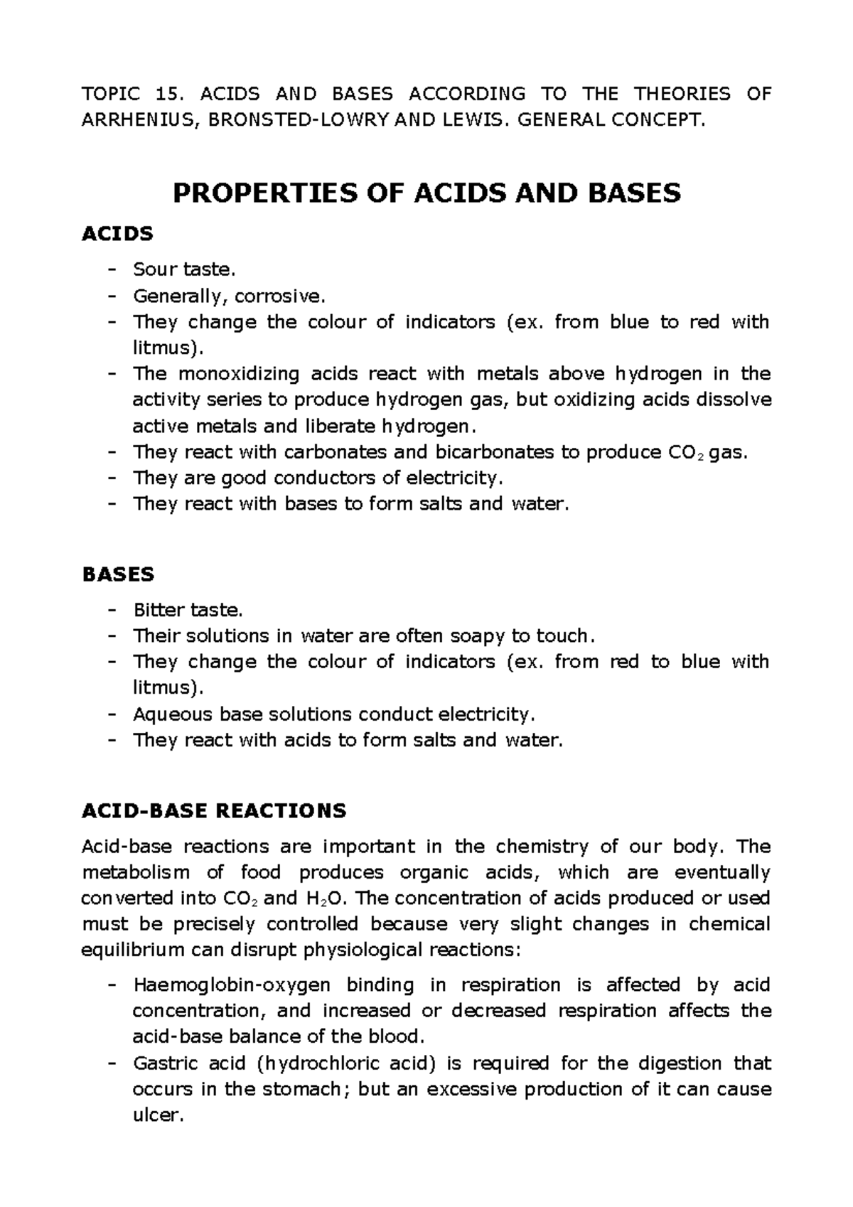 Topic 15. Acids AND Bases - TOPIC 15. ACIDS AND BASES ACCORDING TO THE ...