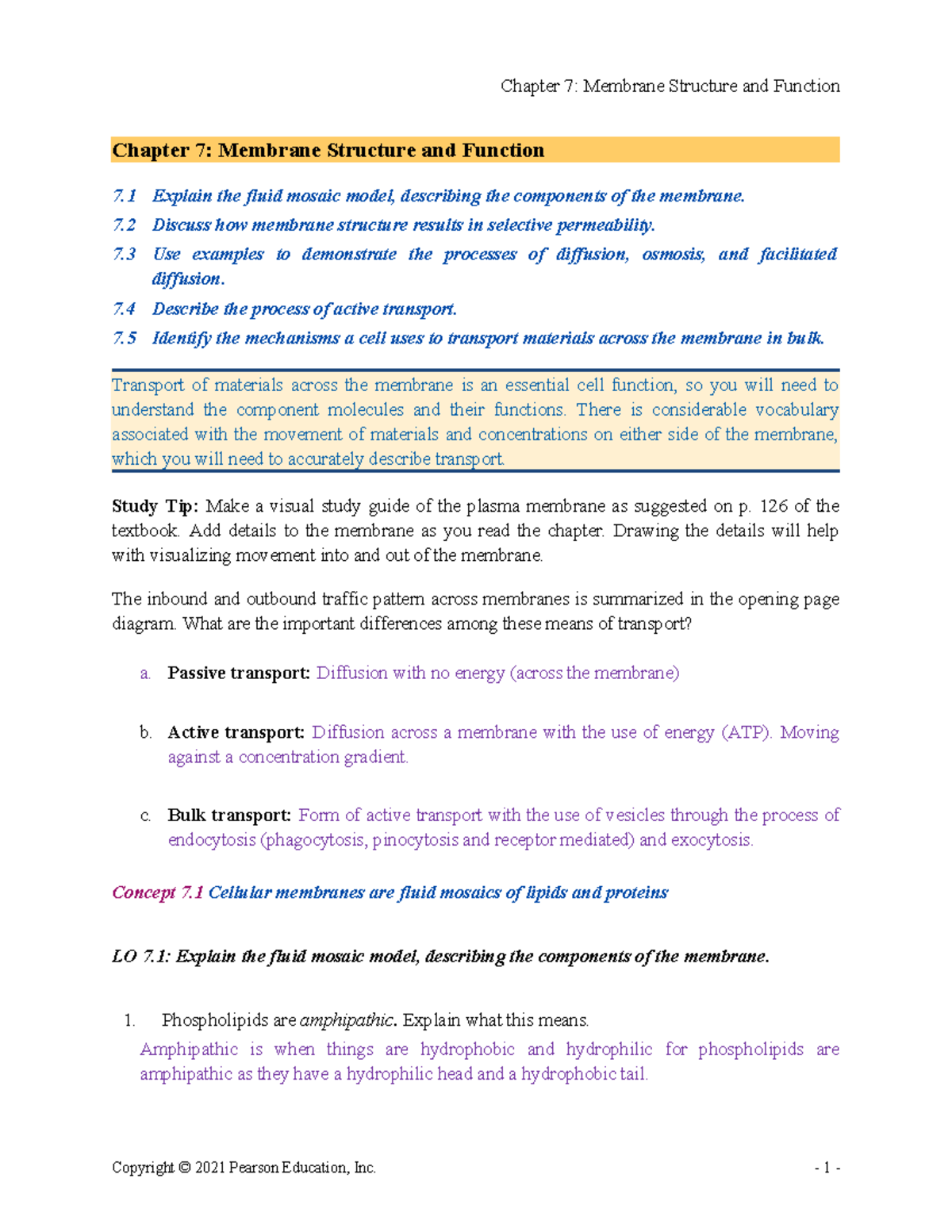Bio12 ch07 - choice board - Chapter 7: Membrane Structure and Function 7 Explain the fluid ...