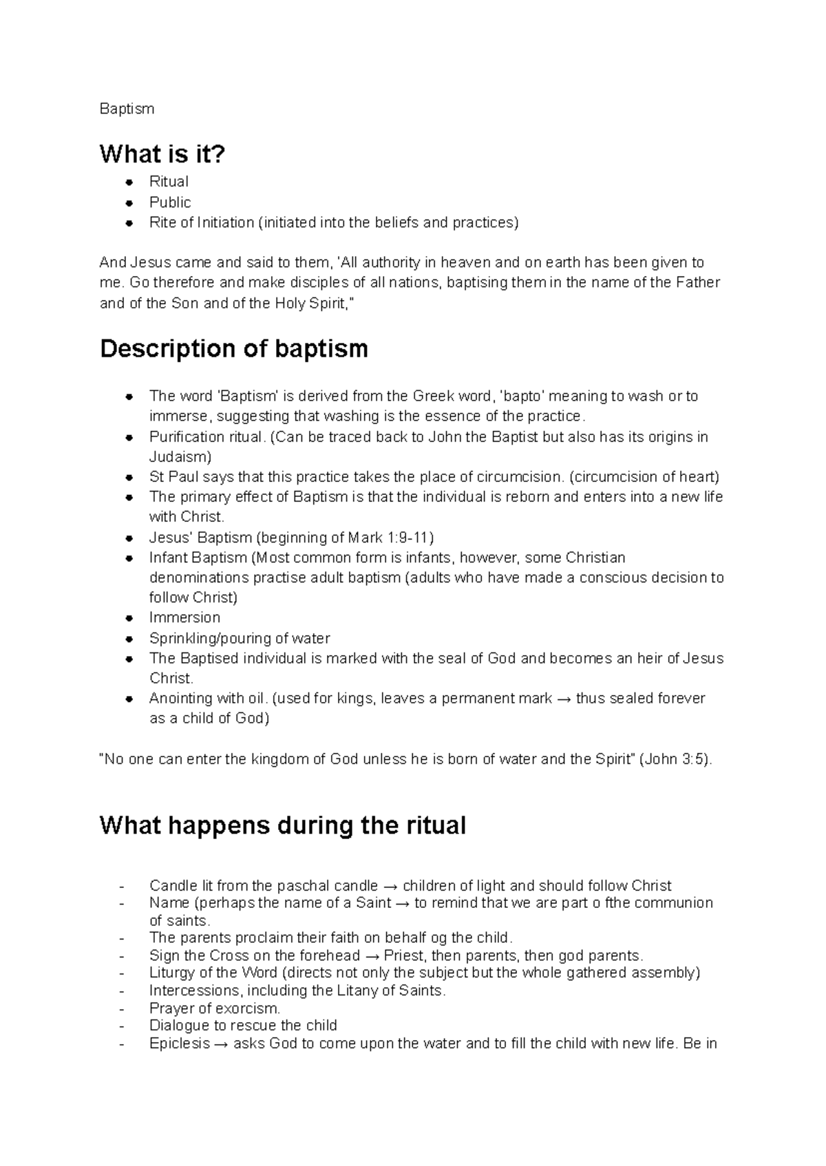 Baptism notes - Details what the Ritual is, what it involves and how it ...