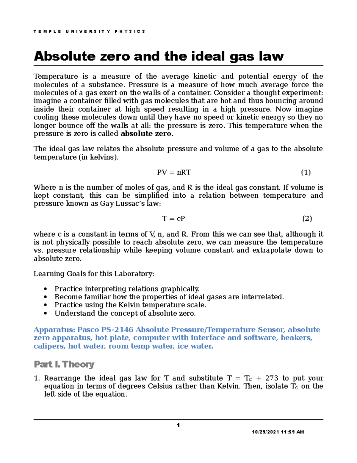 Absolute Zero and the Ideal Gas Law - Absolute zero and the ideal gas ...