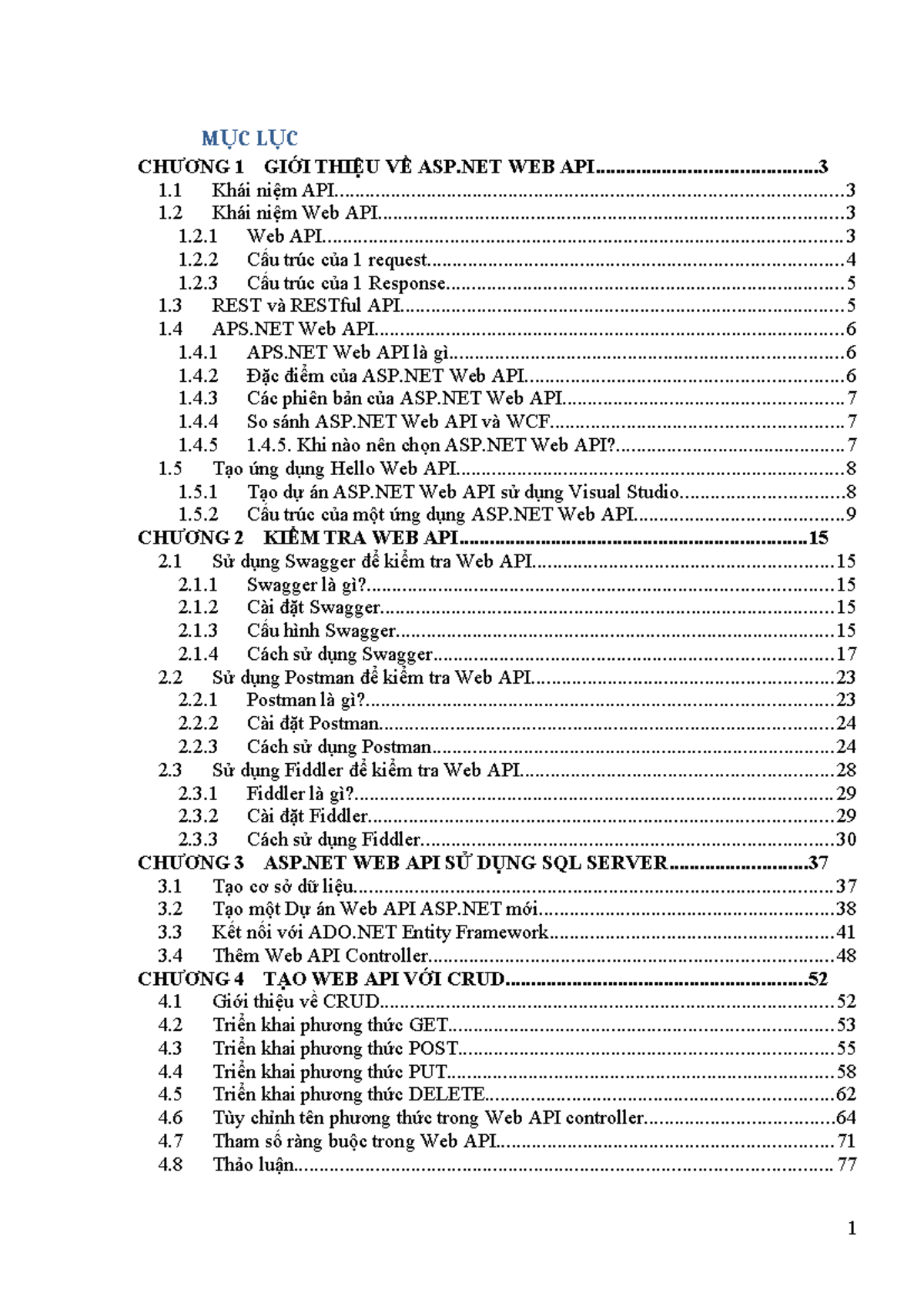 3.VN De cuong bai giang - Lap trinh Web API - Version 1 LT - M ỤC L ỤC CHƯƠNG 1 GIỚI THIỆU VỀ ...