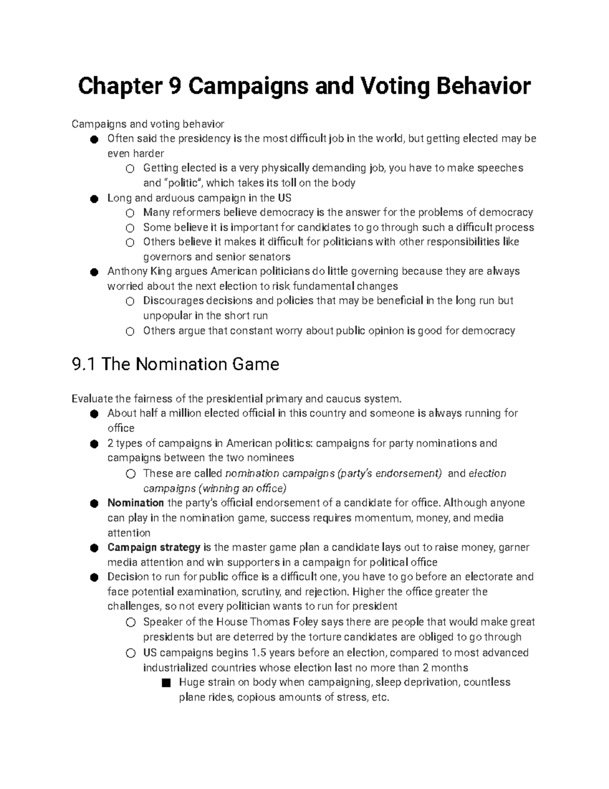 Chapter 9 (unfinished) - Chapter 9 Campaigns and Voting Behavior ...