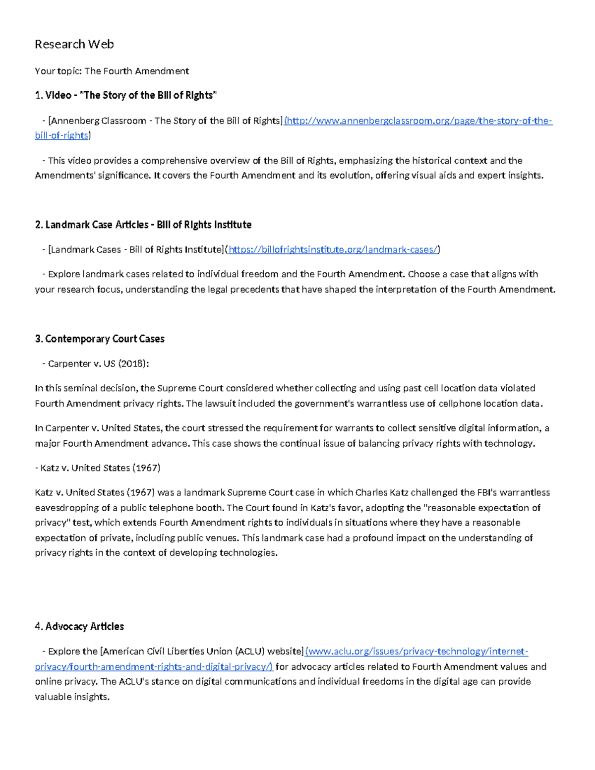 Research web lesson 204 - Research Web Your topic: The Fourth Amendment ...