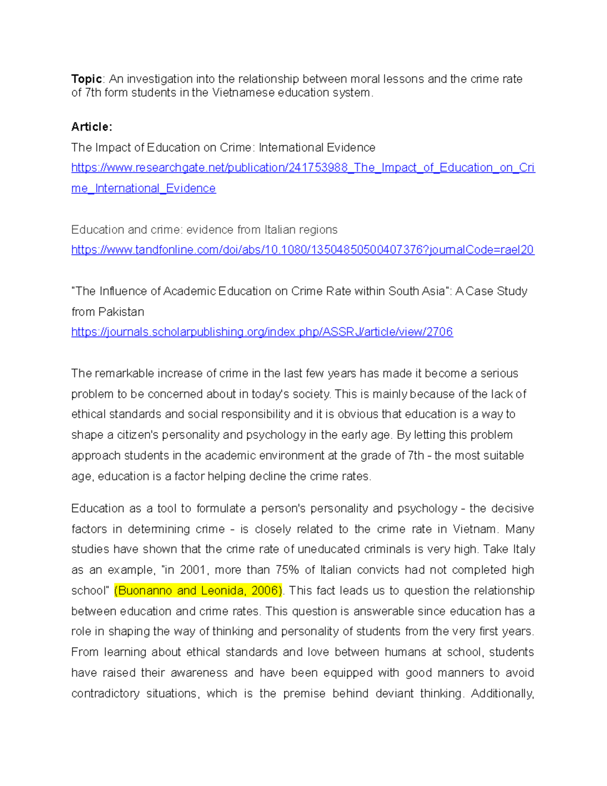 [AW] Education and Crime rate - Topic: An investigation into the ...