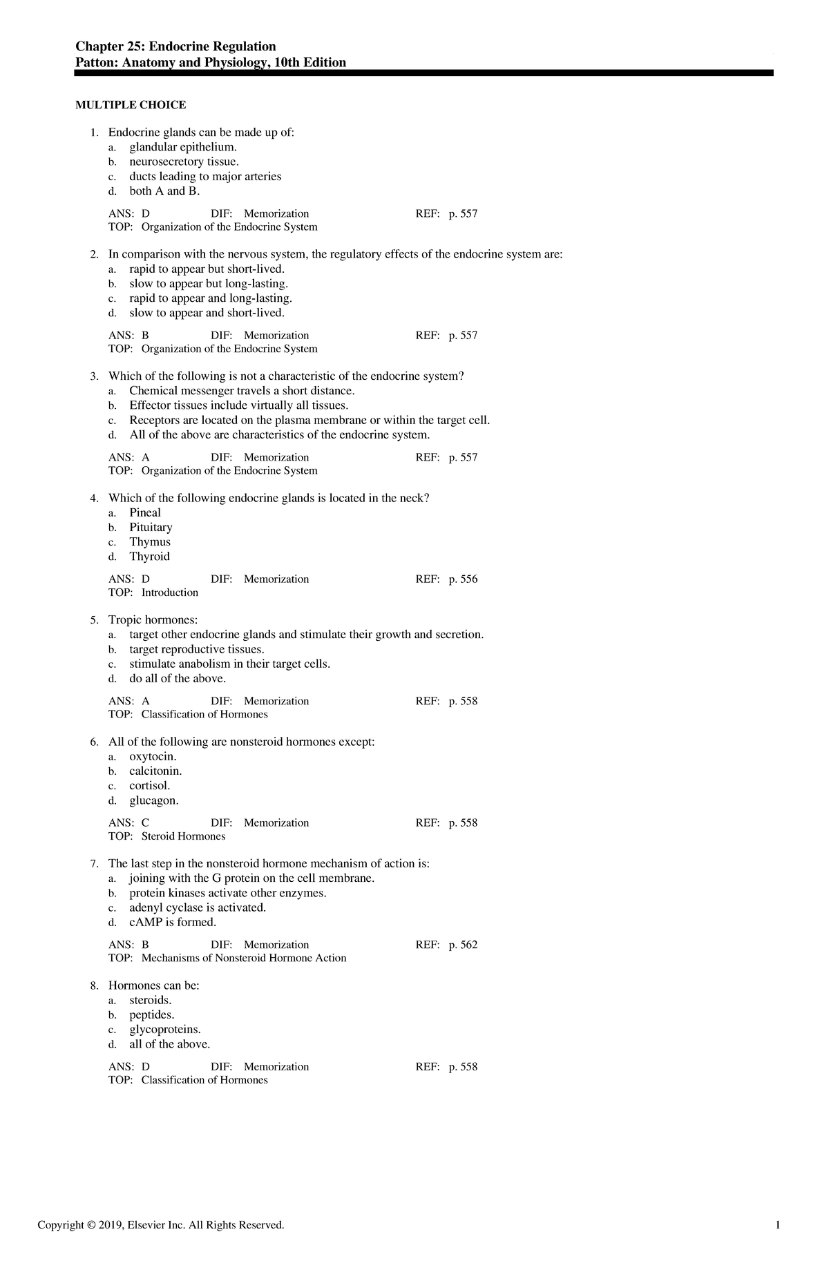 Exam View - Chapter 25 - Chapter 25: Endocrine Regulation Patton ...