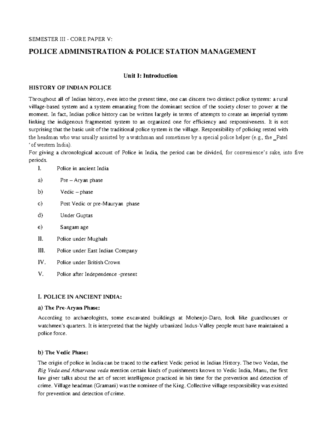 PA UNIT 1-converted-1 - Police administration - SEMESTER III - CORE ...