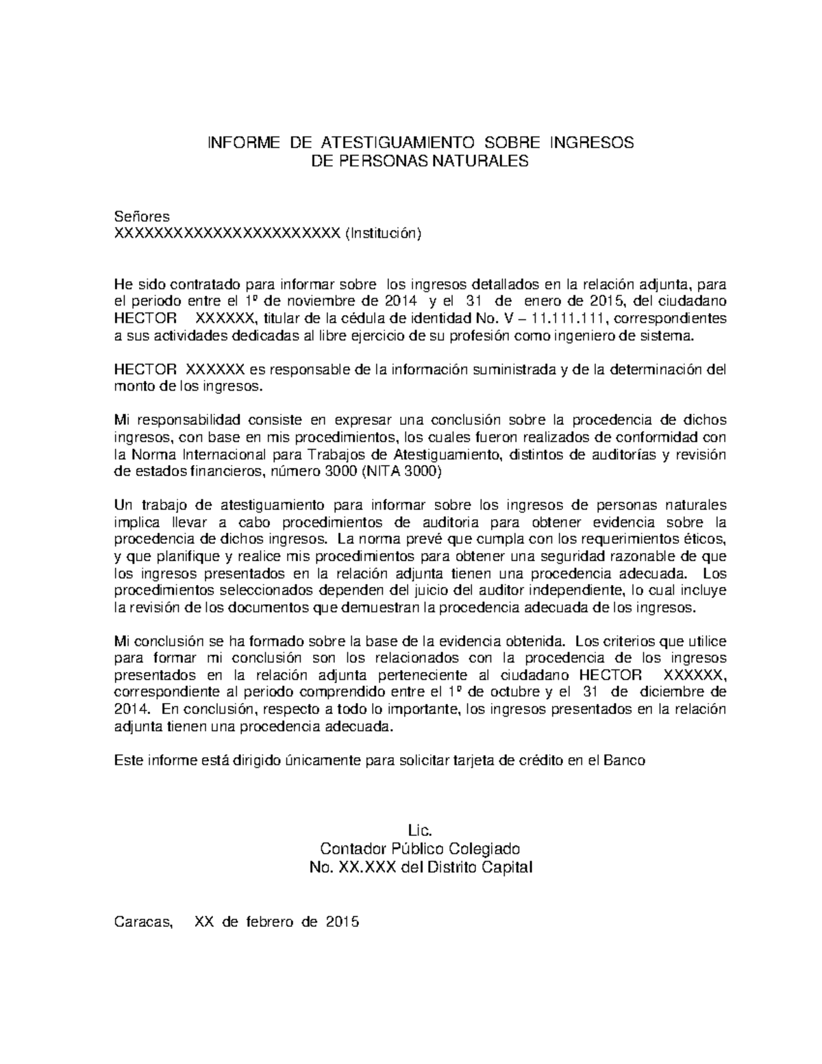 Informe DE Atestiguamiento Sobre Ingresos DE Personas Naturales ...