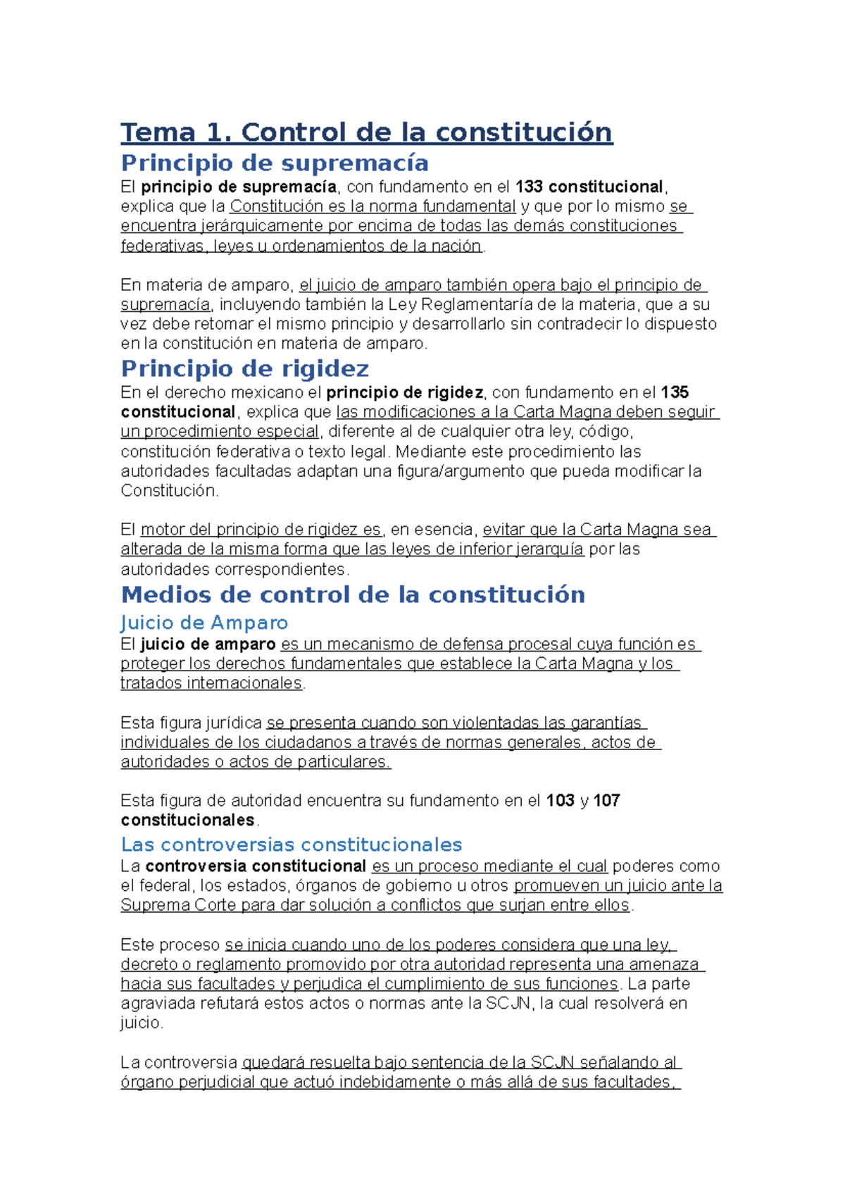 GUIA Amparo 1 - guía de estudio - Tema 1. Control de la constitución ...