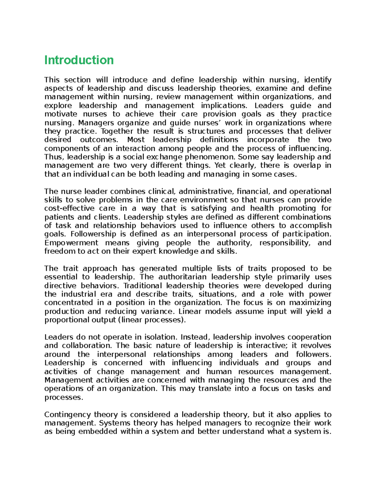 Module 1 Leadership & Management Principles, Change & Innovation, and ...