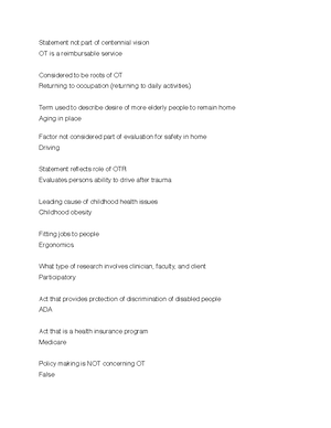 Ot101 2 - OT 101 study guide - BE below elbow b.i. twice a day Bipolar ...