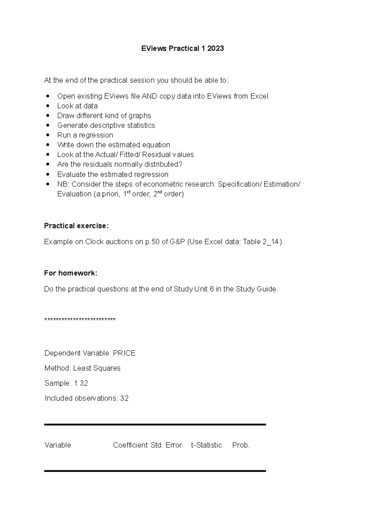 EViews Practical 1 Answers - EViews Practical 1 2023 At the end of the ...