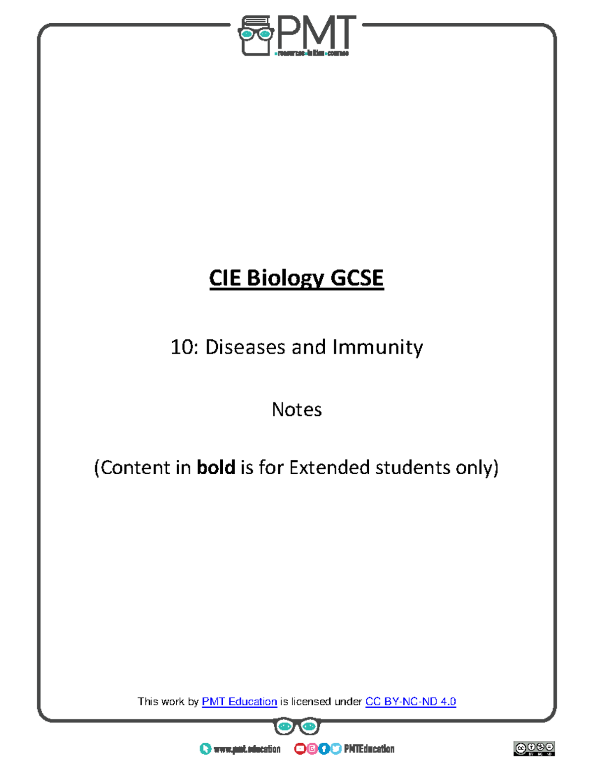 Summary Notes - Topic 10 Diseases and Immunity - CAIE Biology Igcse ...