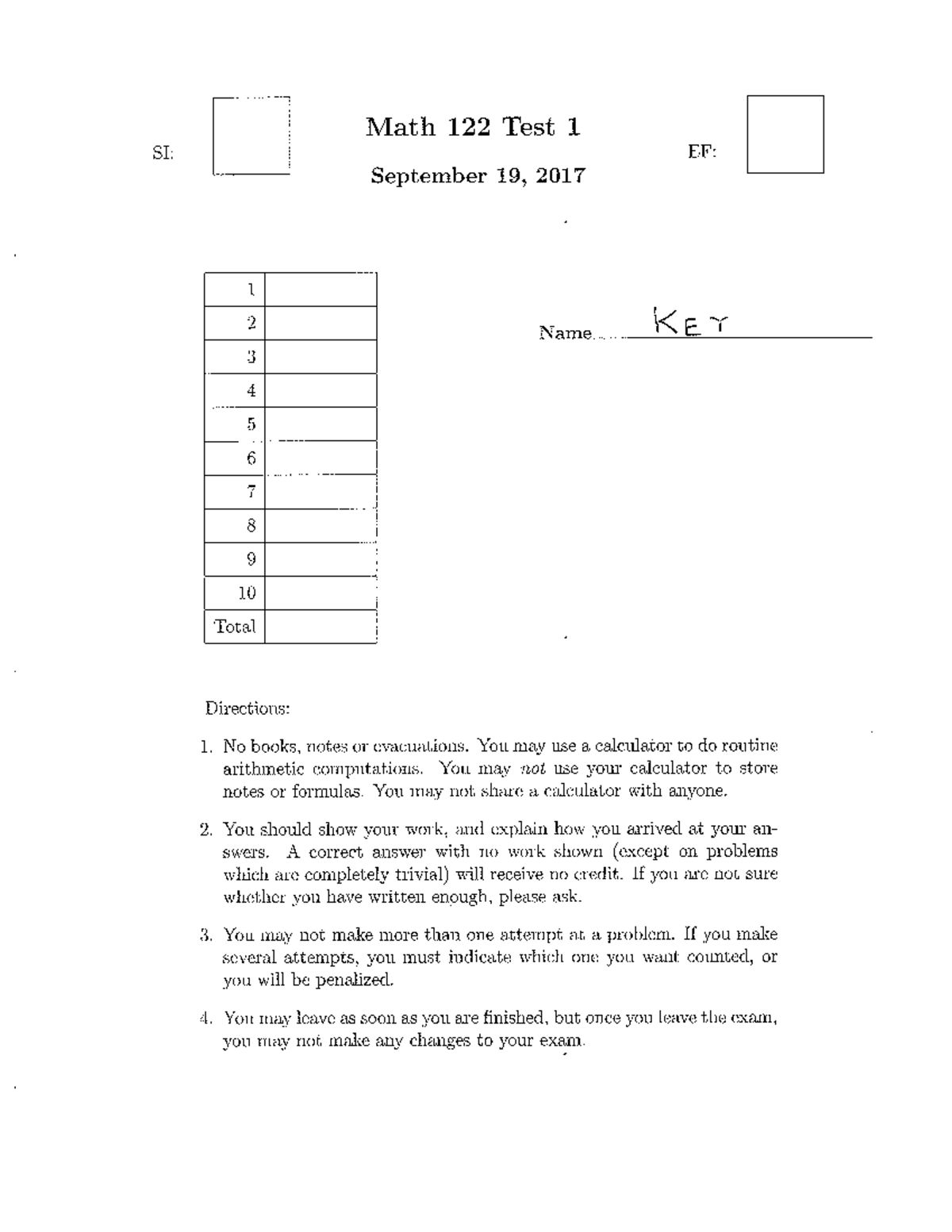 Math 122 Test 1 2017 fall paper answers - MATH 122 - Studocu