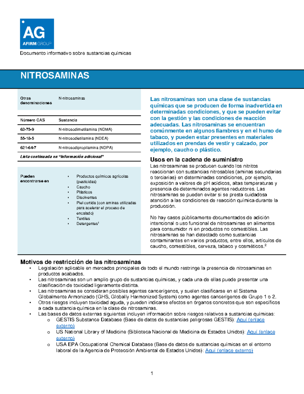 Nitrosaminas efectos tóxicos - Documento informativo sobre sustancias ...