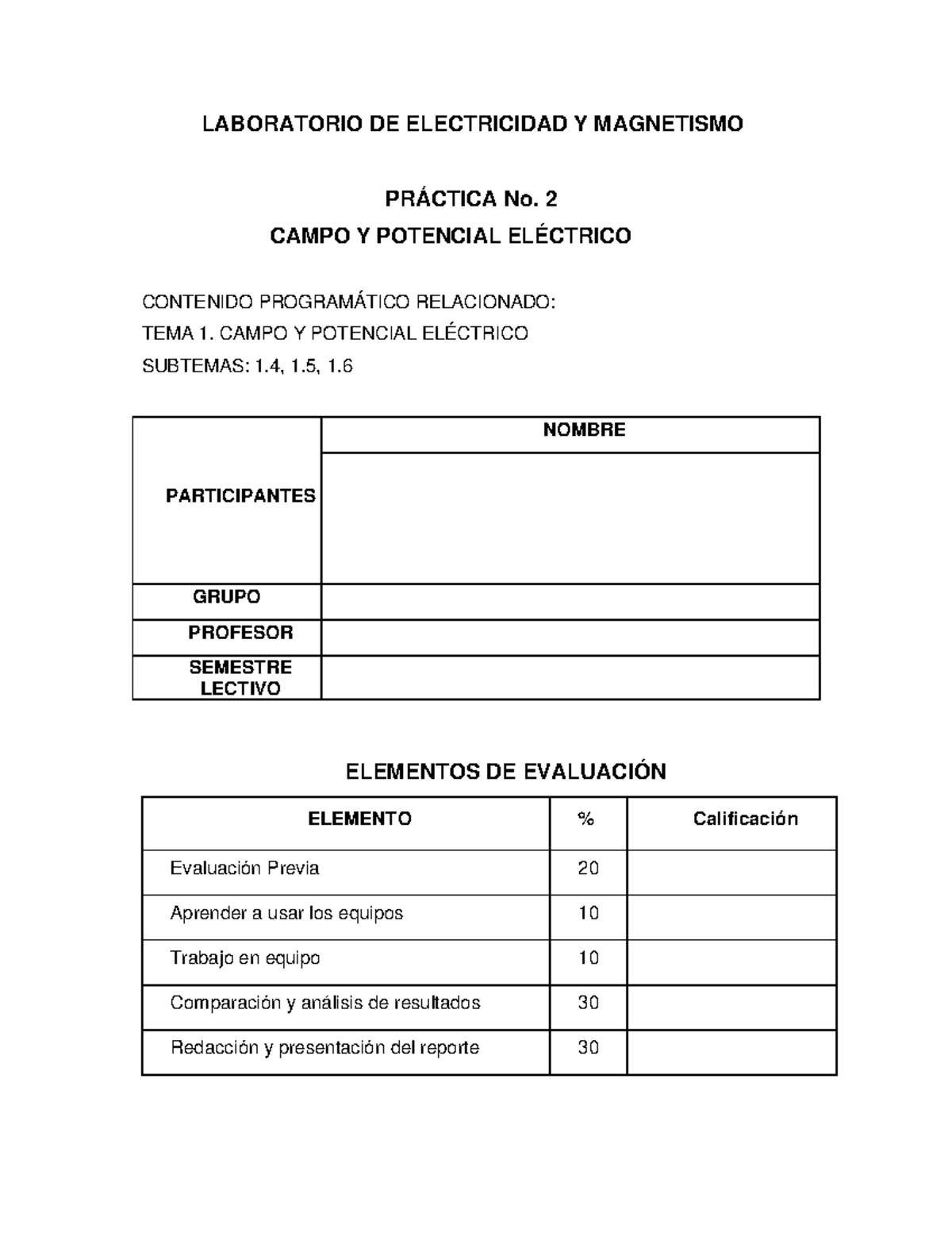 Pr Ã¡ctica 2.- Campo y potencial el Ã©ctrico - PRÁCTICA No. 2 CAMPO Y POTENCIAL ELÉCTRICO ...