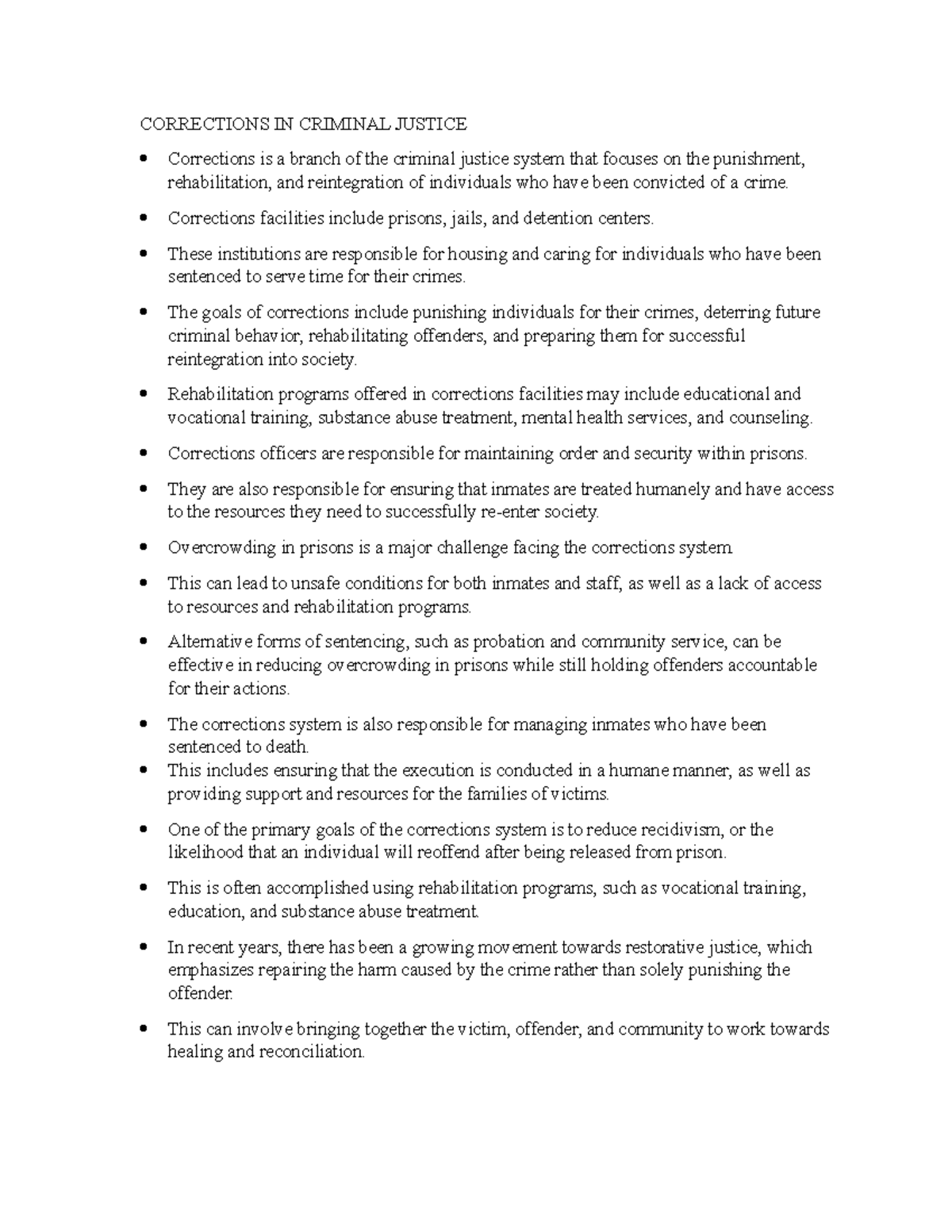 Corrections IN Criminal Justice Notes 1 - CORRECTIONS IN CRIMINAL ...