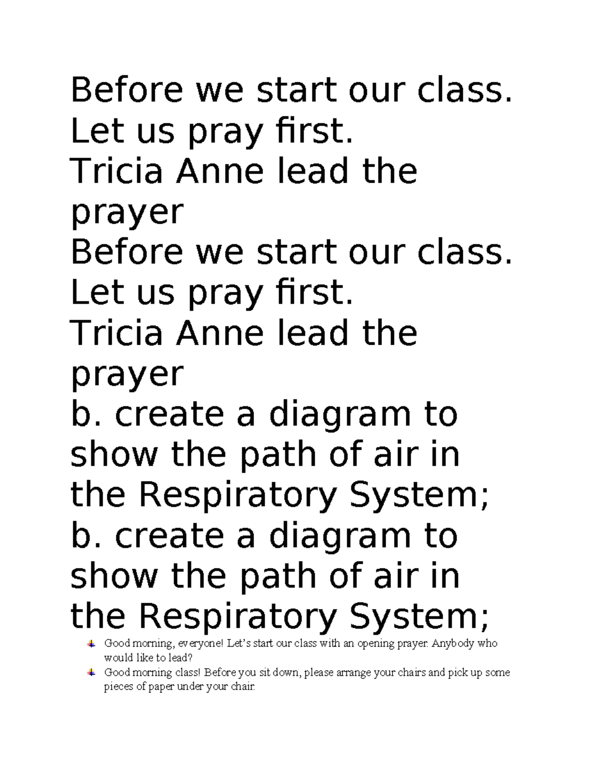Anaphy - dsfs - Before we start our class. Let us pray first. Tricia ...